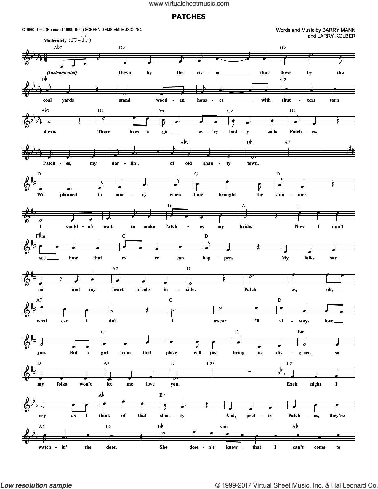 Patches sheet music for voice and other instruments (fake book)