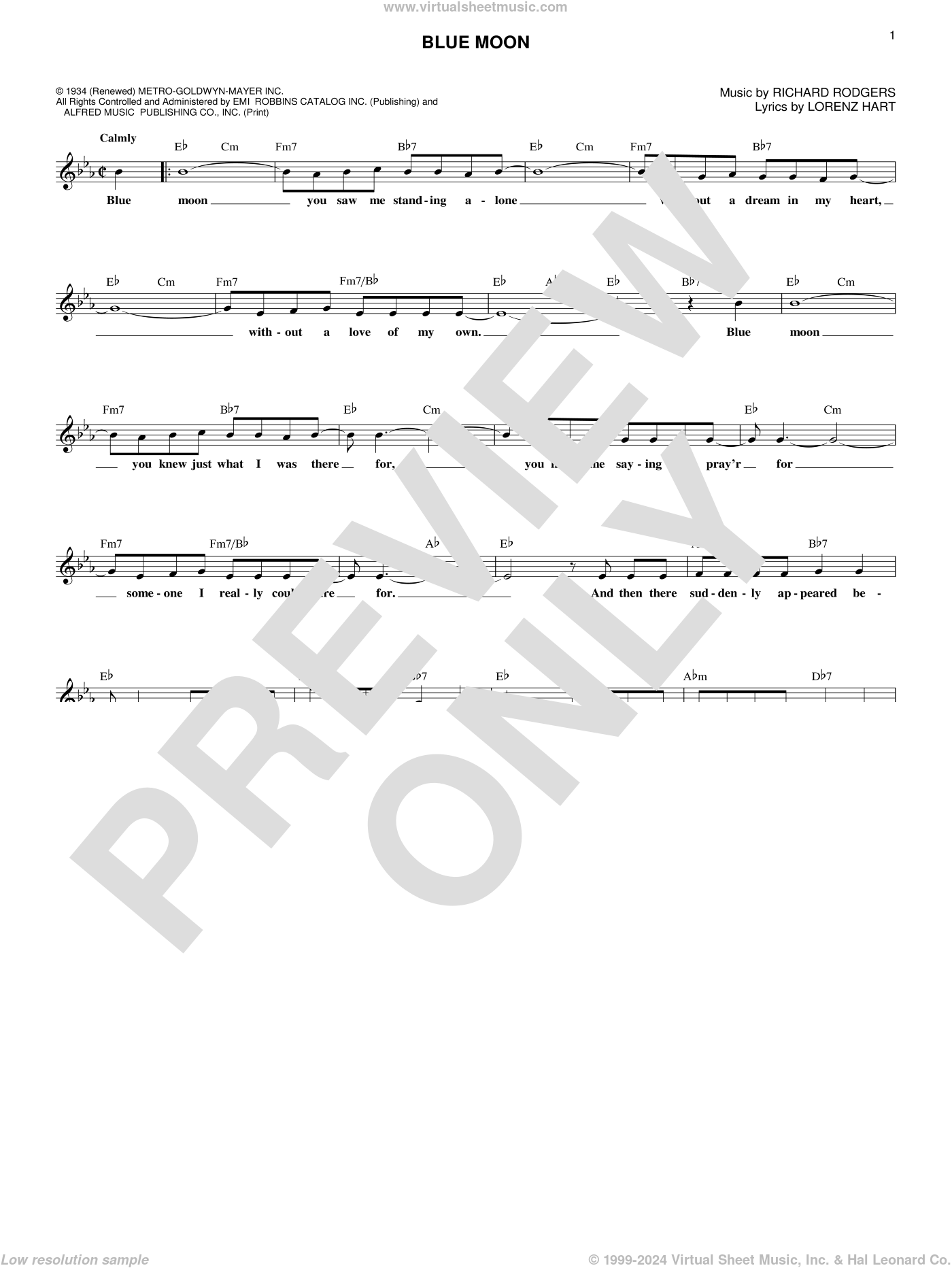Blue Moon sheet music for voice and other instruments (fake book)