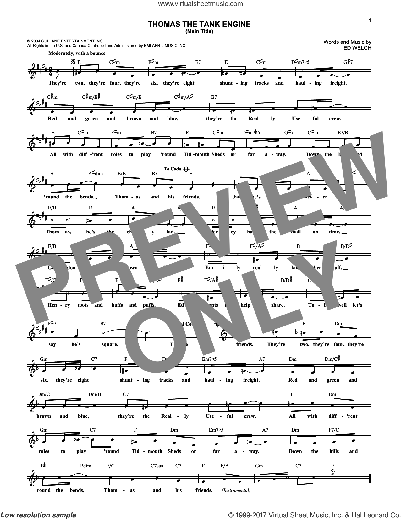 Thomas The Tank Engine (Main Title) sheet music (fake book) (PDF)