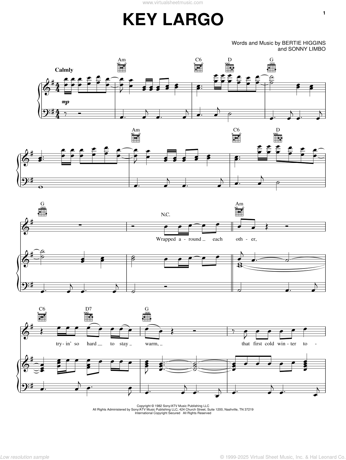 Key Largo sheet music for voice, piano or guitar (PDF)