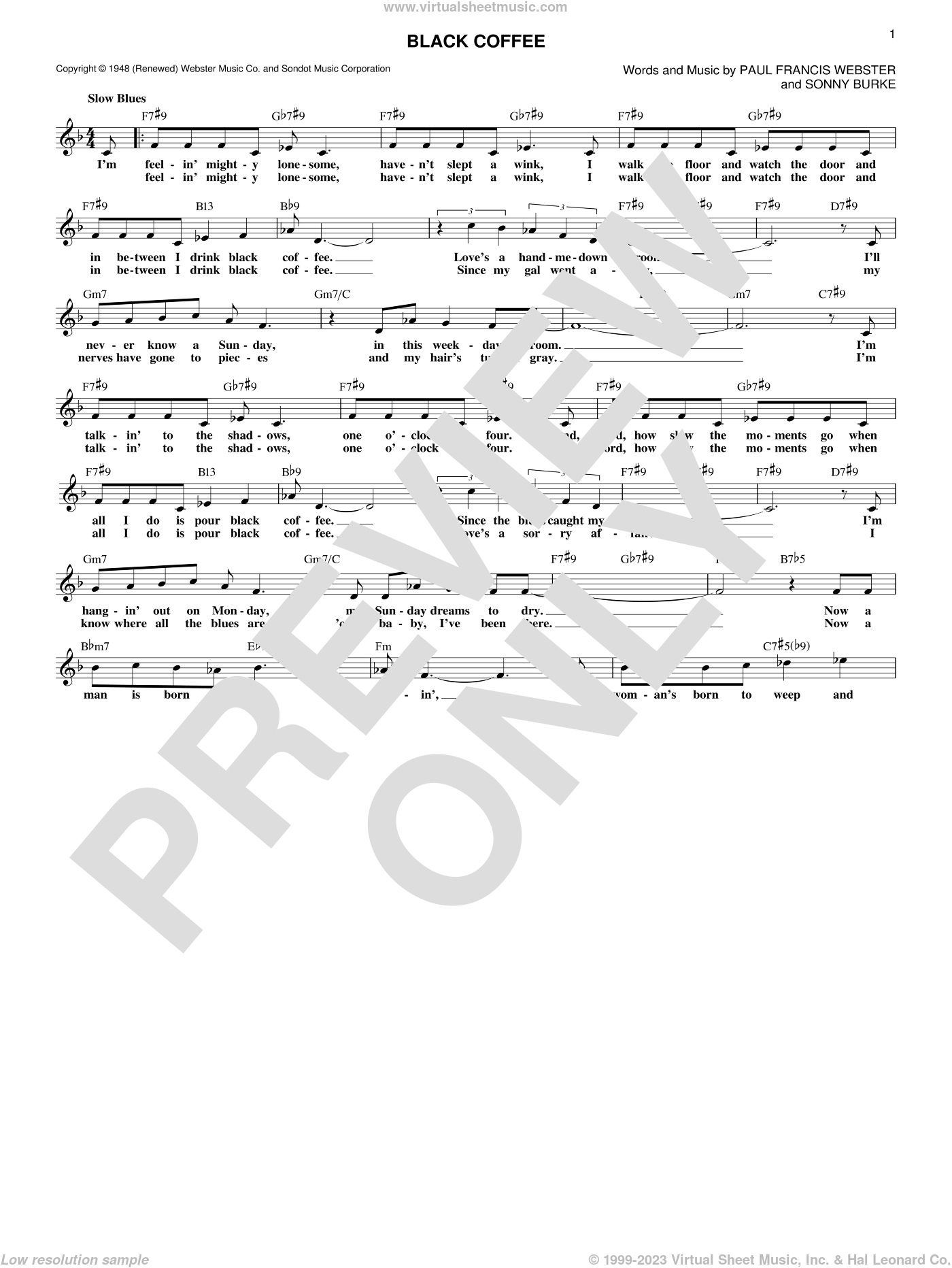 Black Coffee sheet music (fake book) (PDF-interactive)