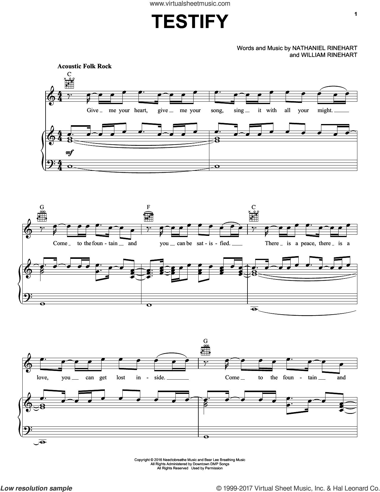 William Rinehart: Testify sheet music for voice, piano or guitar