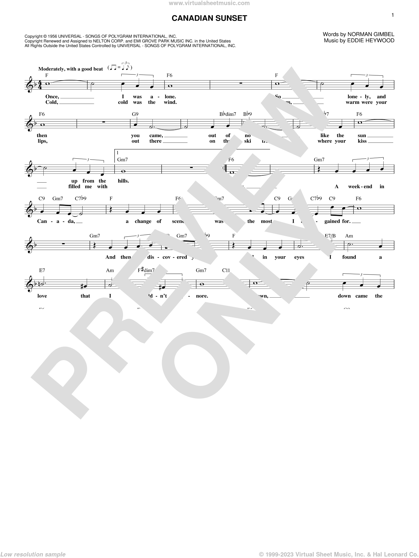 Canadian Sunset sheet music (fake book) (PDF-interactive)