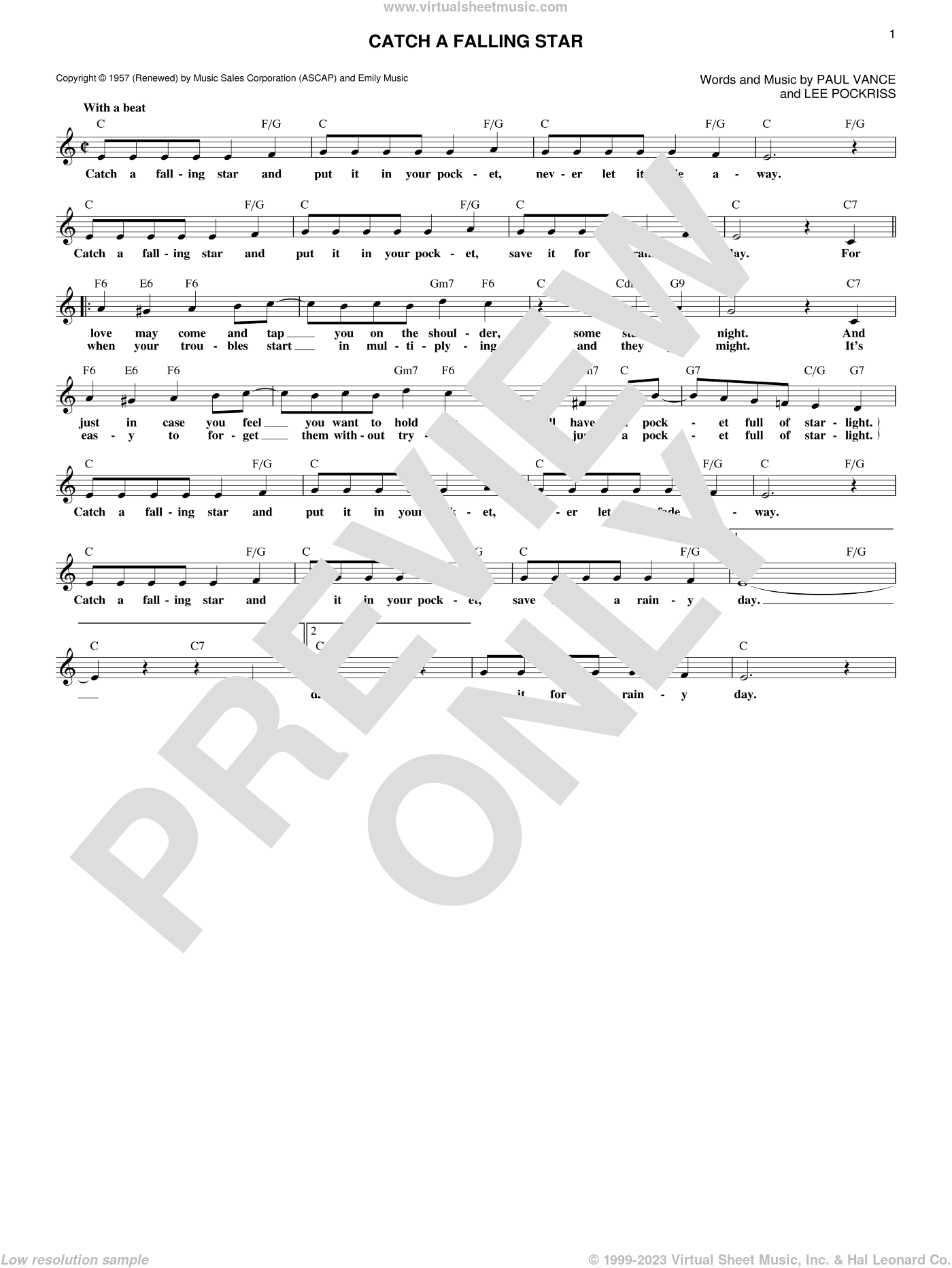 Como - Catch A Falling Star sheet music (fake book) (PDF)