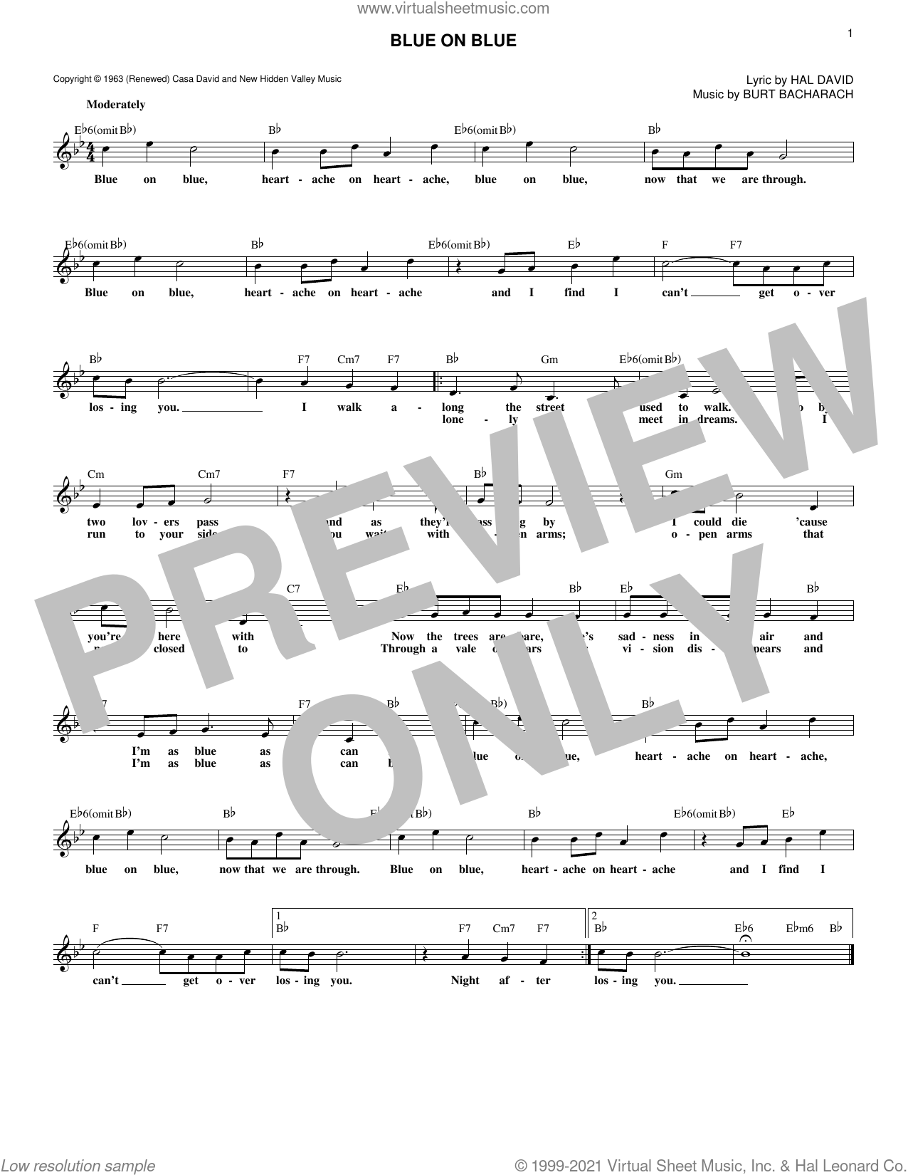 Blue On Blue sheet music (fake book) (PDF-interactive)