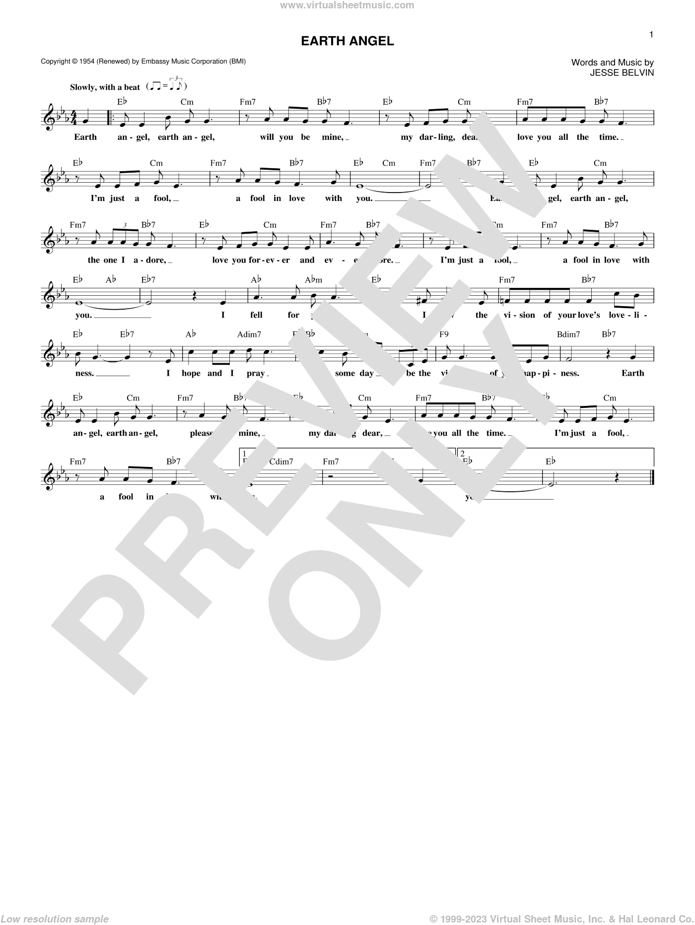 Earth Angel sheet music (fake book, (intermediate) (fake book)