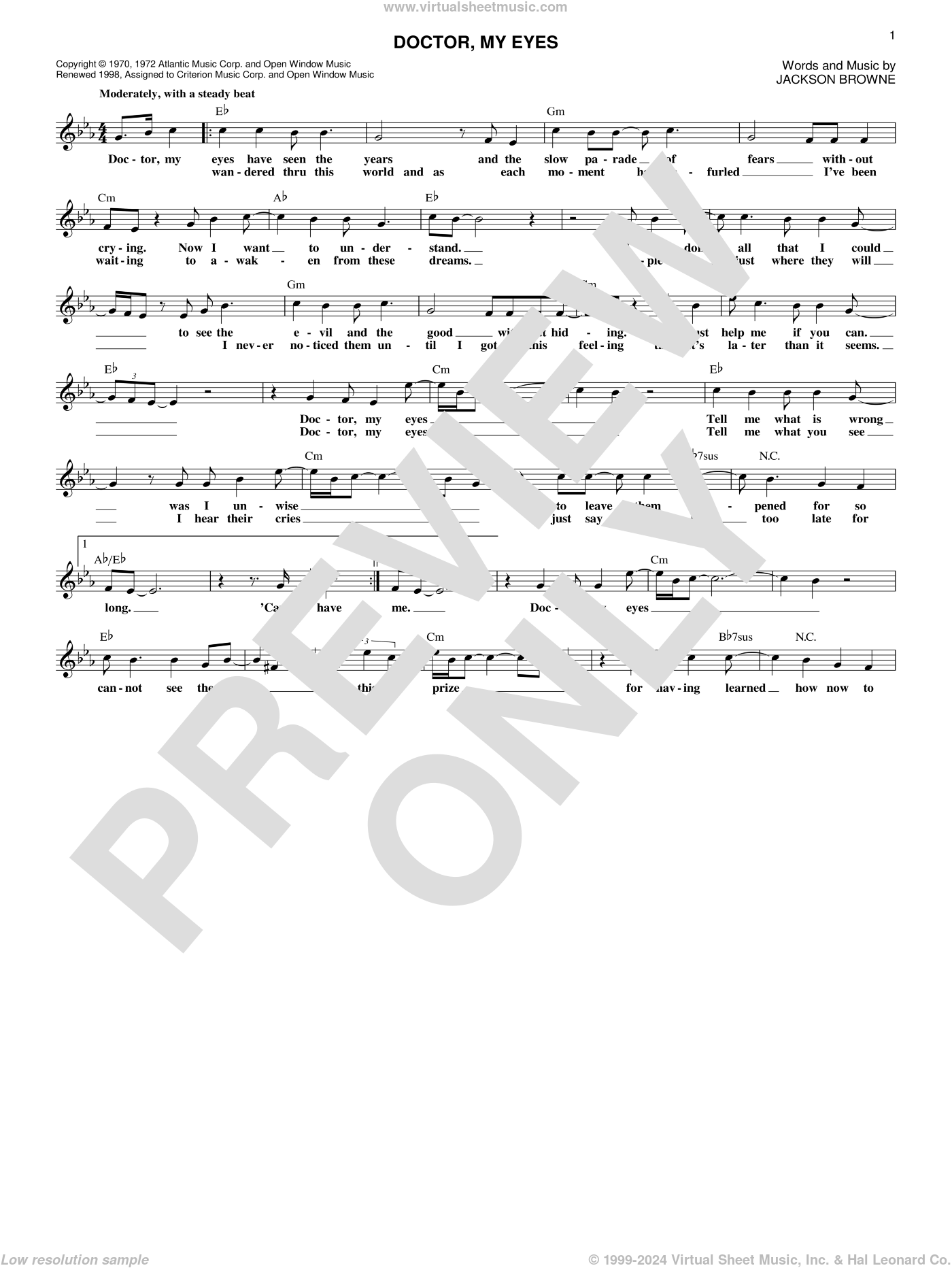 Doctor, My Eyes sheet music (fake book) (PDF-interactive)
