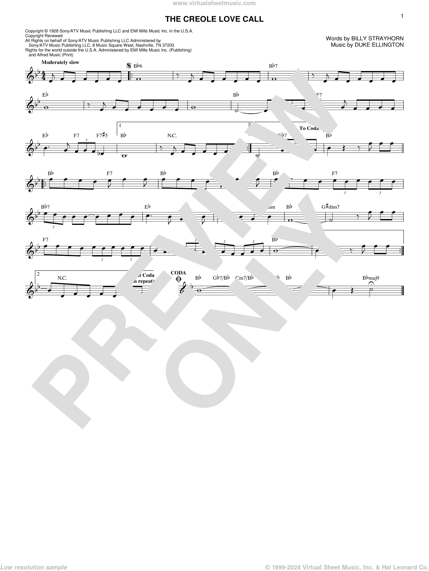 The Creole Love Call sheet music (fake book) (PDF-interactive)