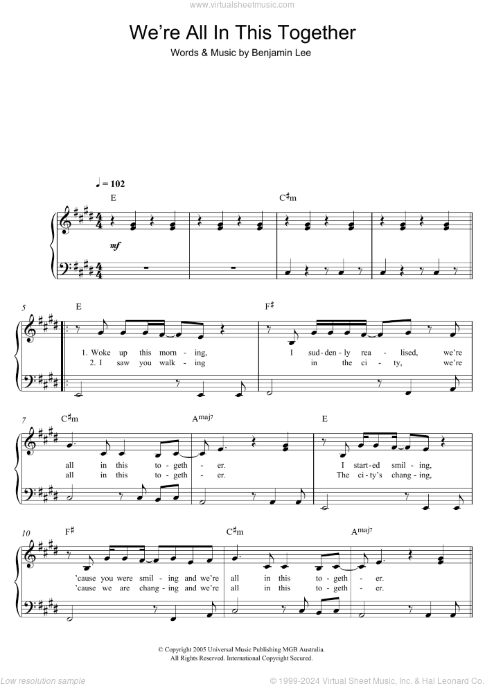 We're All In This Together sheet music for piano solo (PDF)