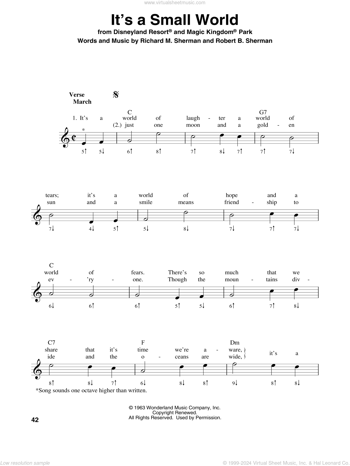 It's A Small World sheet music for harmonica solo (PDF)