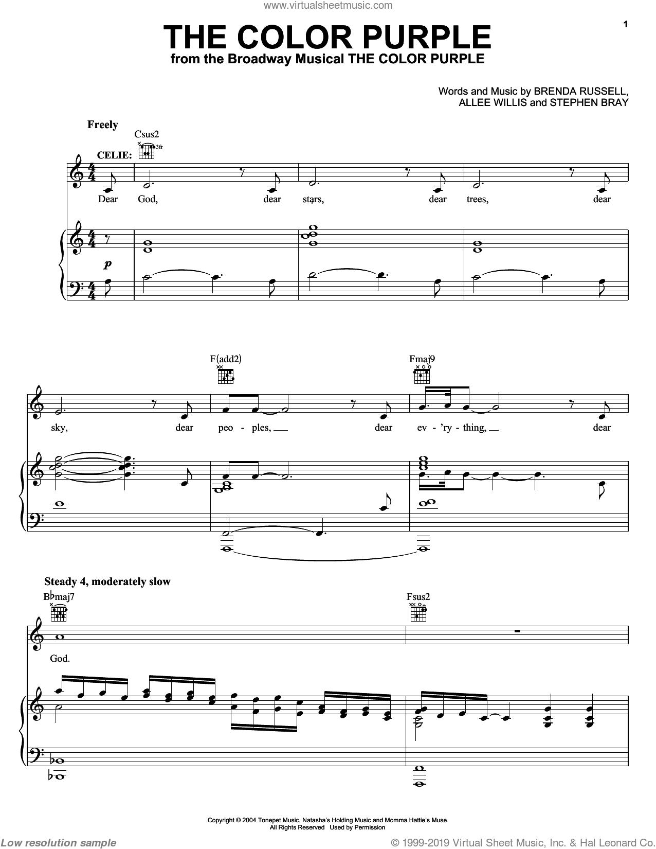 The Color Purple sheet music for voice, piano or guitar (PDF)