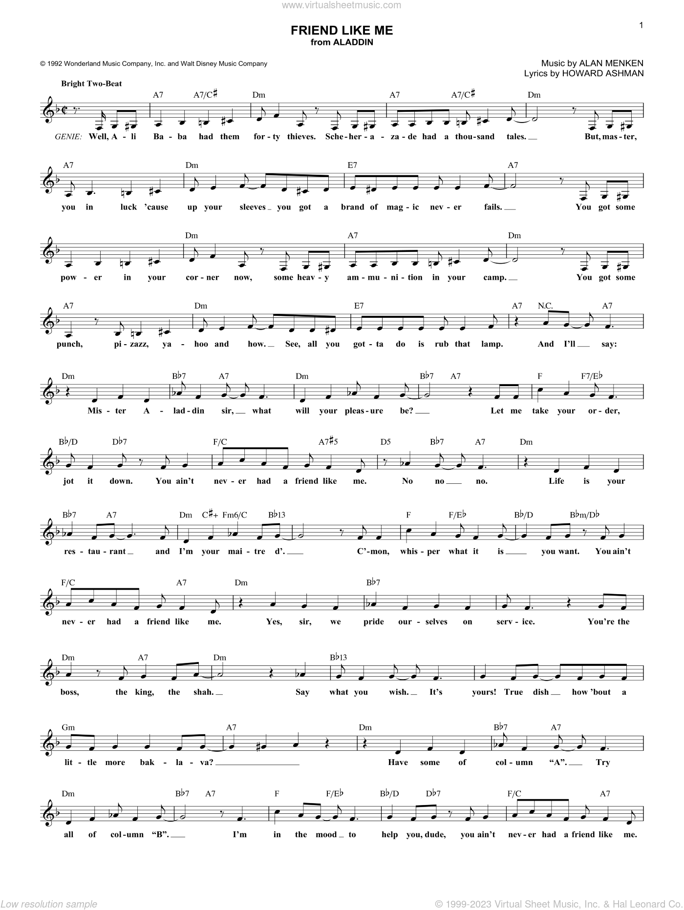 Menken - Friend Like Me (from Aladdin) sheet music (fake book)