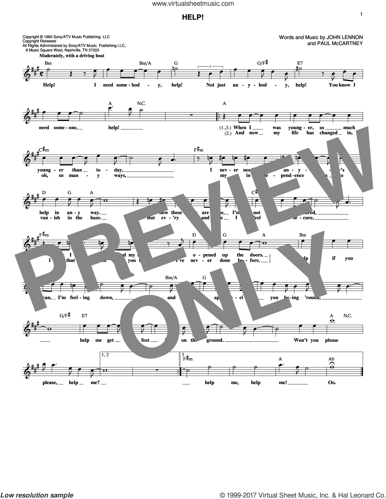 Help! sheet music (fake book, (intermediate) (fake book) (PDF)