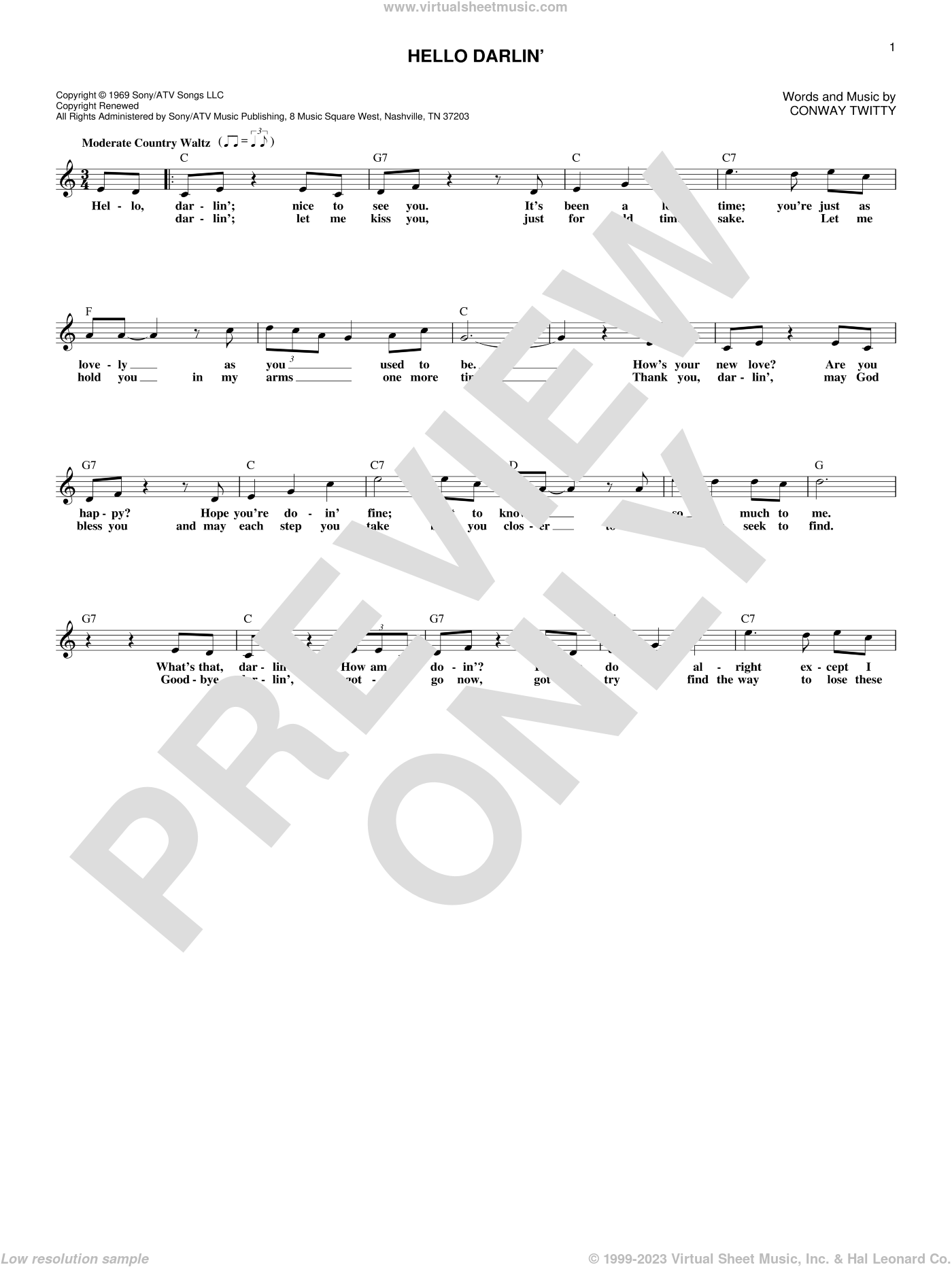 Hello Darlin' sheet music (fake book) (PDF-interactive)
