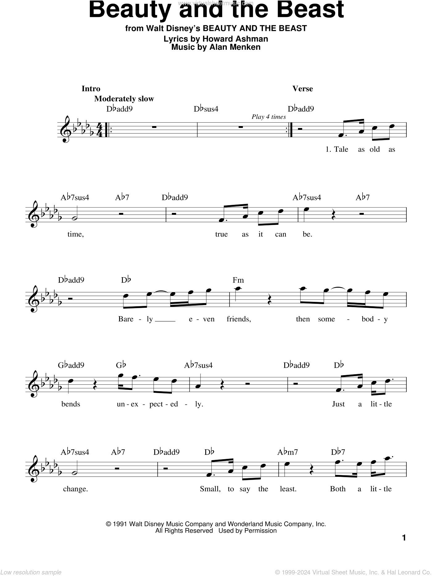 Beauty And The Beast sheet music for voice solo (PDF)