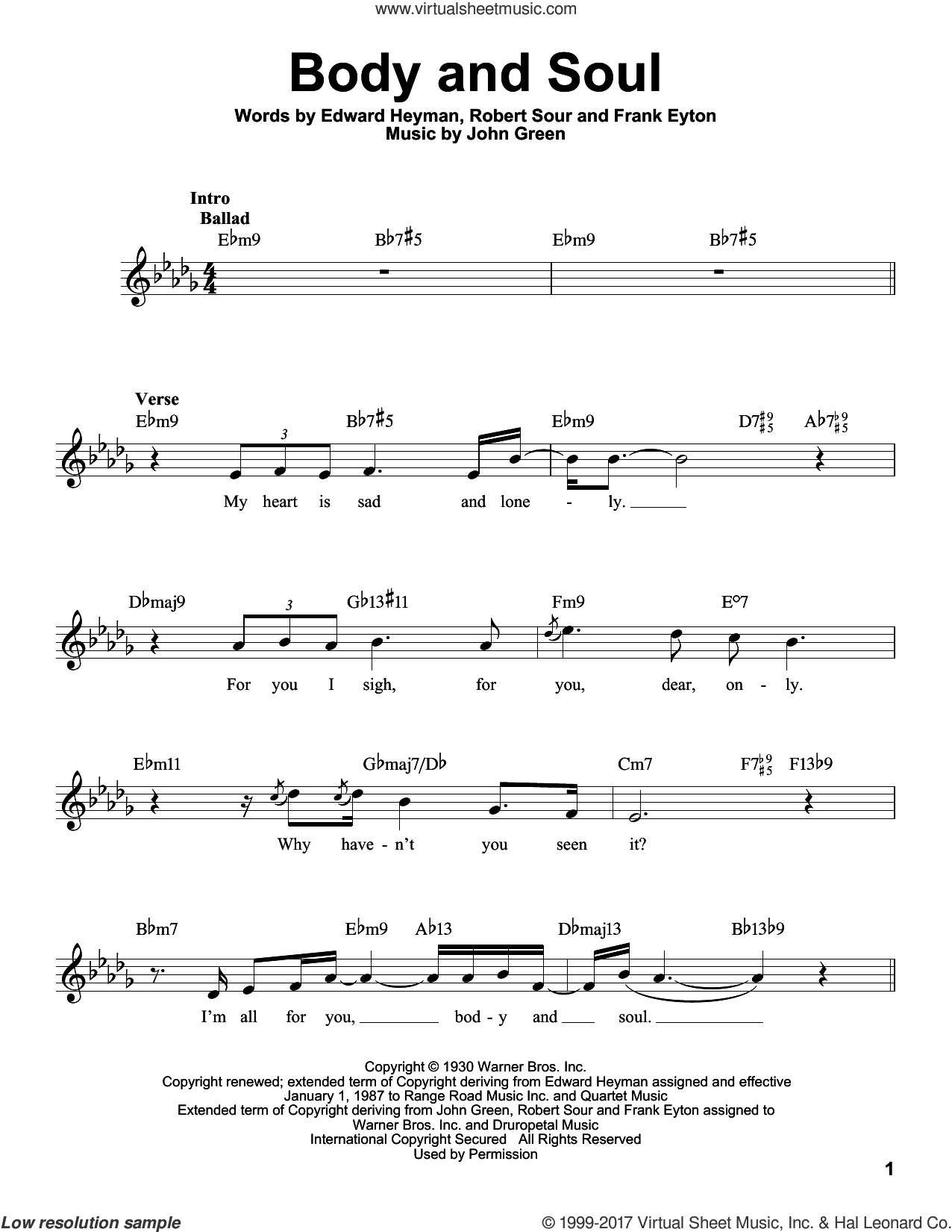 Body And Soul sheet music for voice solo (PDF)