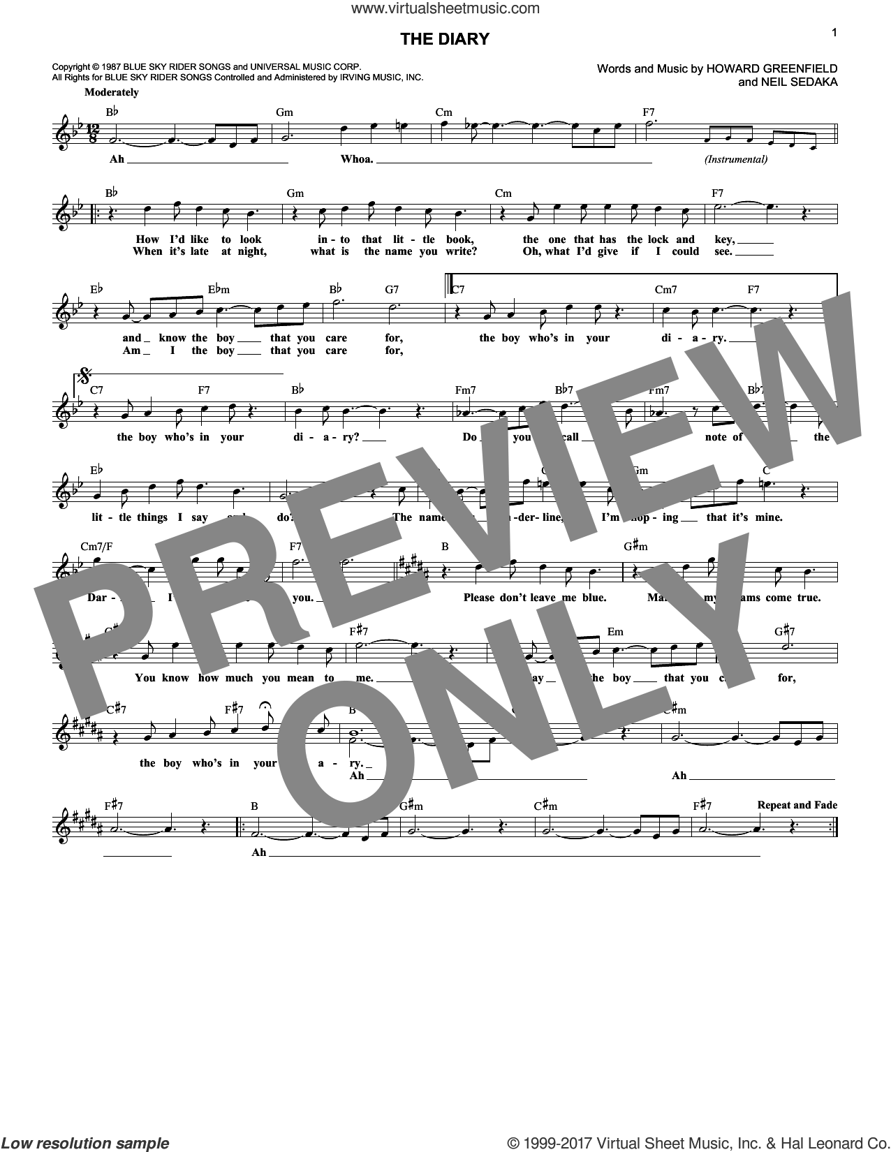 The Diary sheet music (fake book, (intermediate) (fake book)