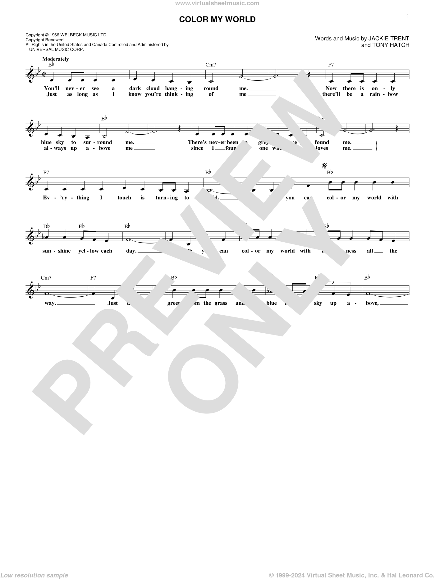 Color My World sheet music (fake book) (PDF-interactive)