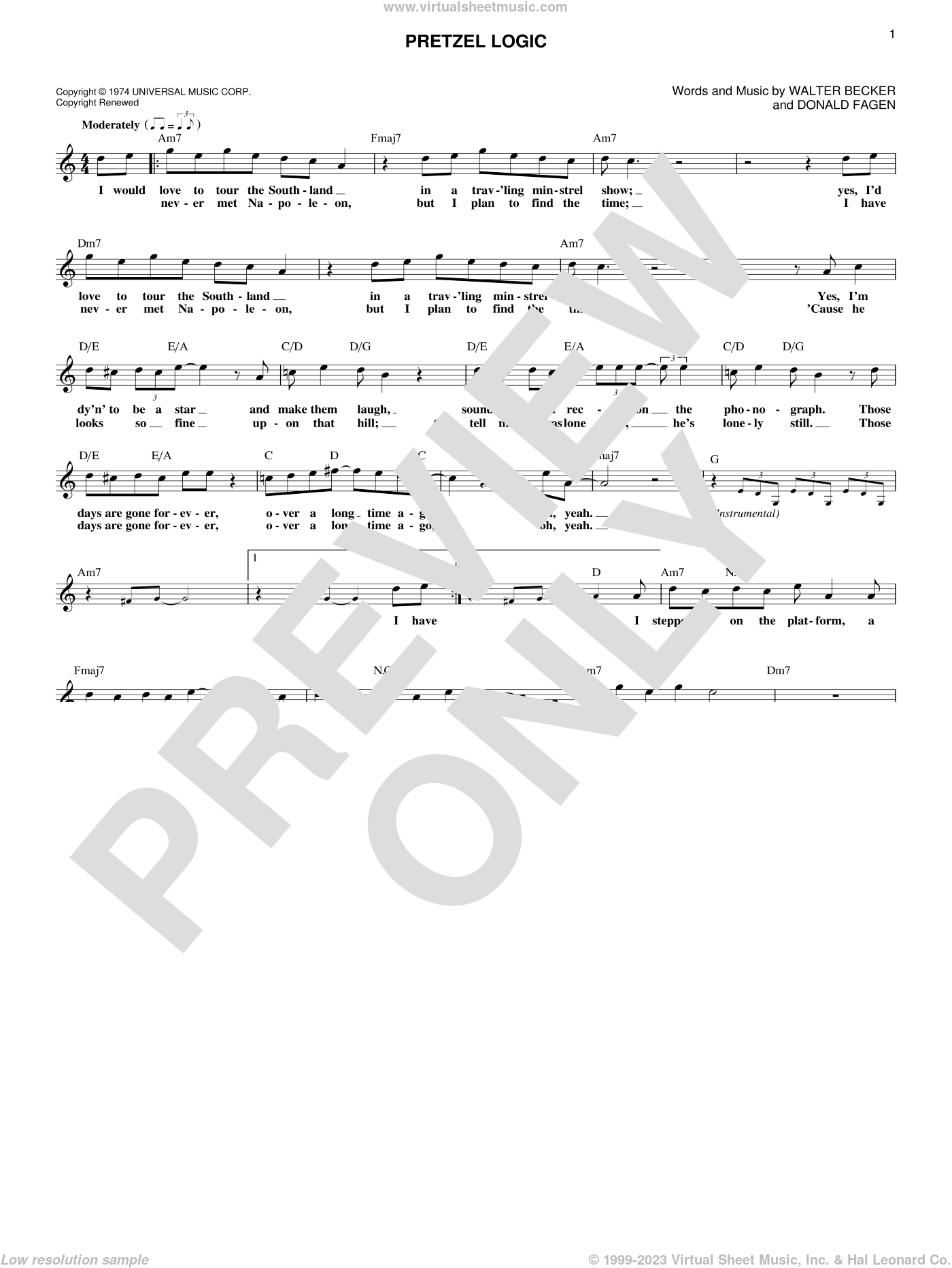 Pretzel Logic sheet music (fake book) (PDF-interactive)