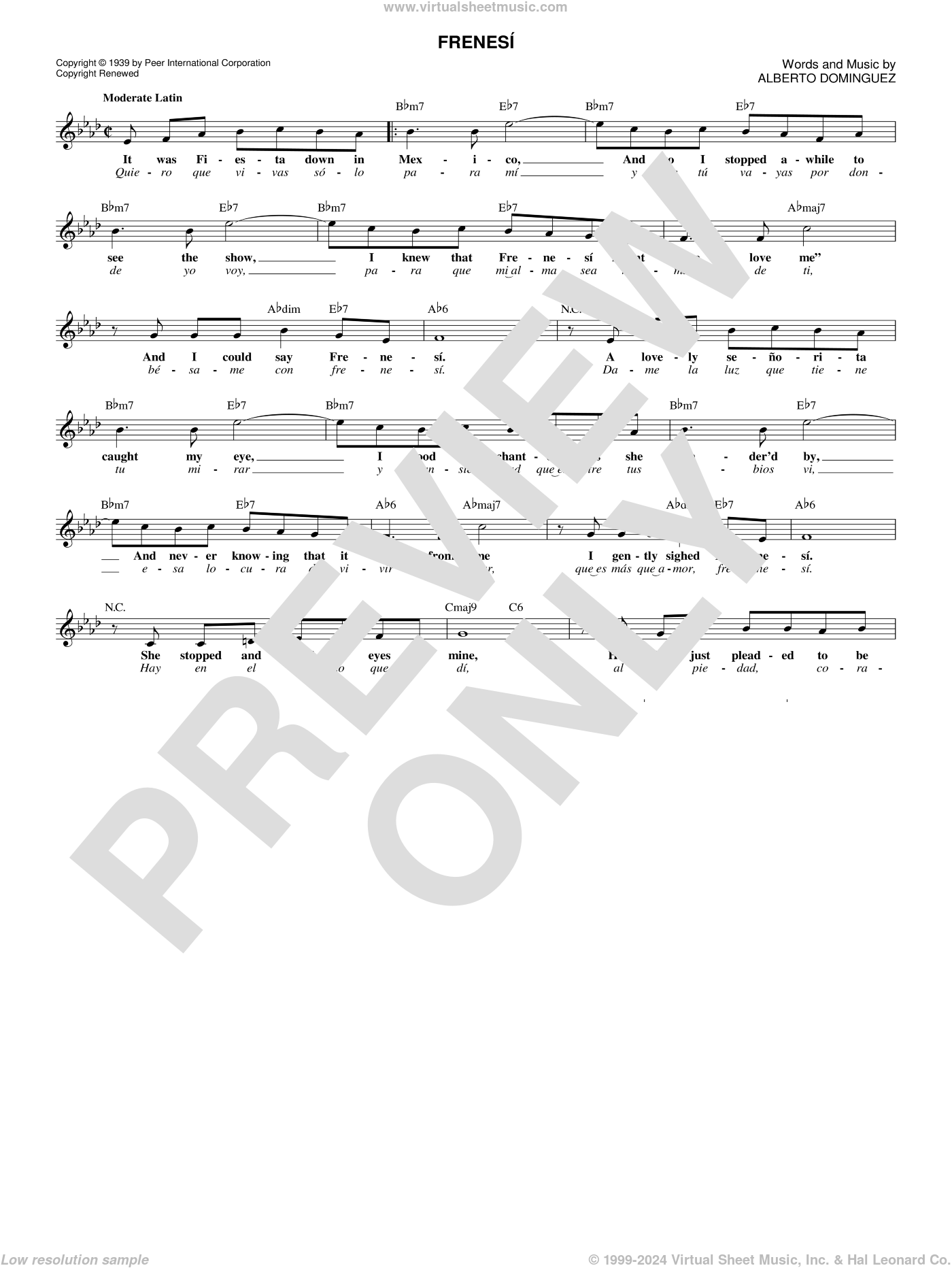 Frenesi sheet music for voice and other instruments (fake book)