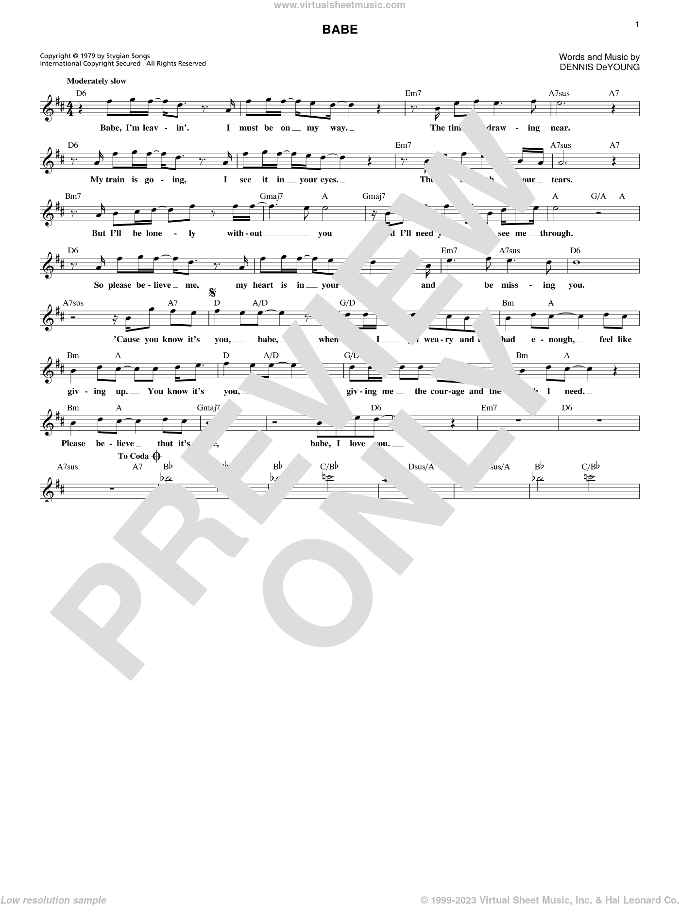 Babe sheet music for voice and other instruments (fake book)
