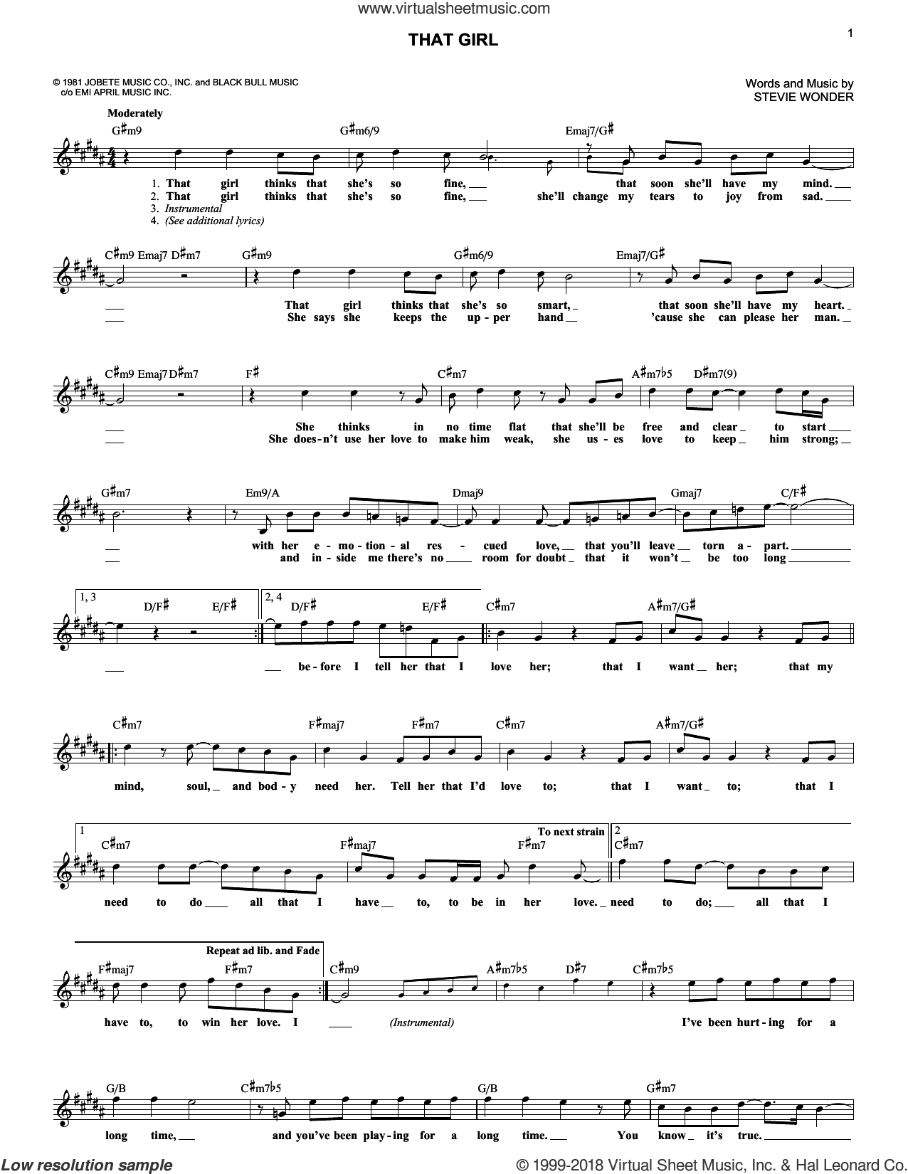 That Girl sheet music for voice and other instruments (fake book)