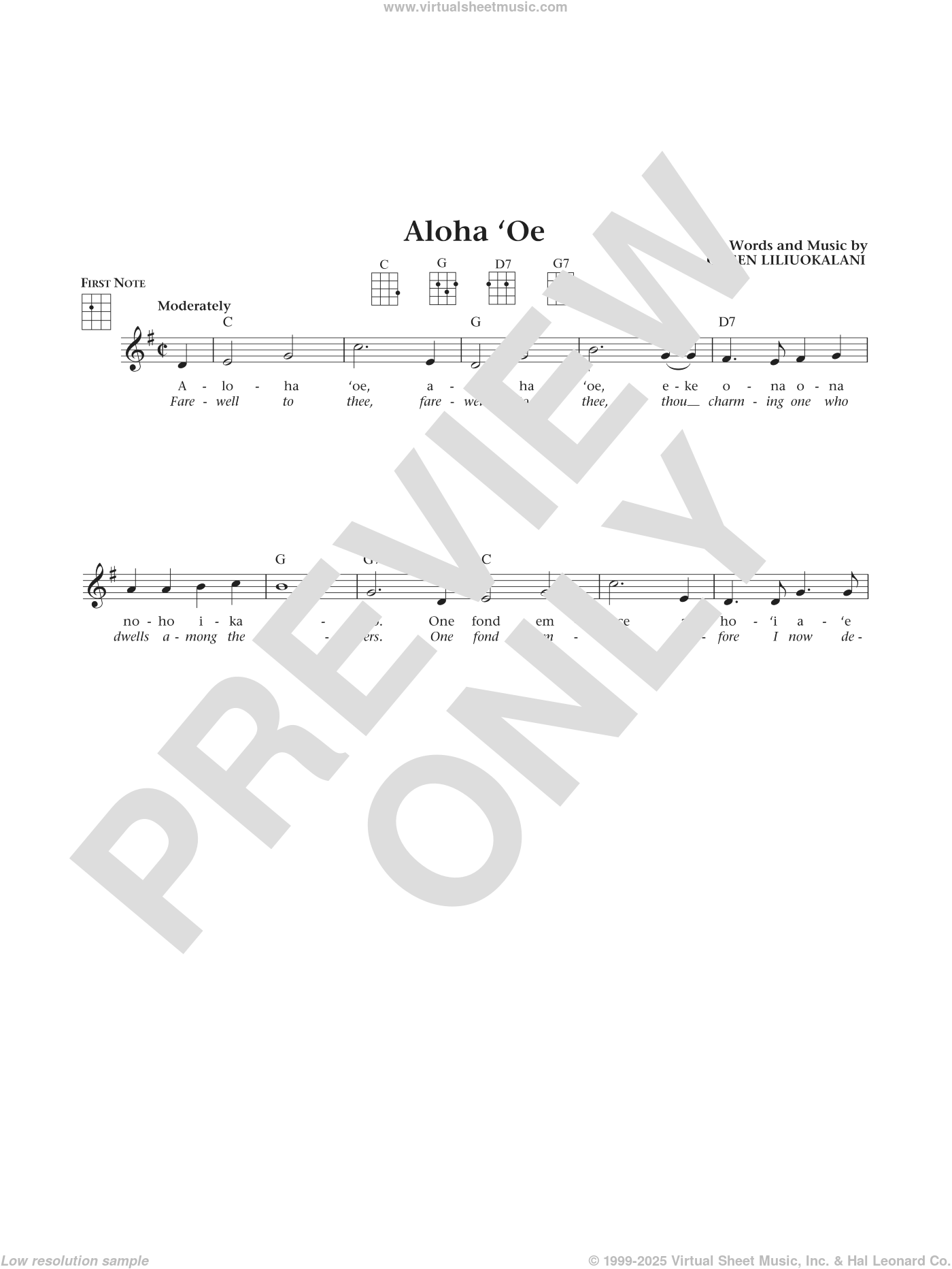 Aloha Oe (from The Daily Ukulele) (arr. Liz and Jim Beloff) sheet music v3