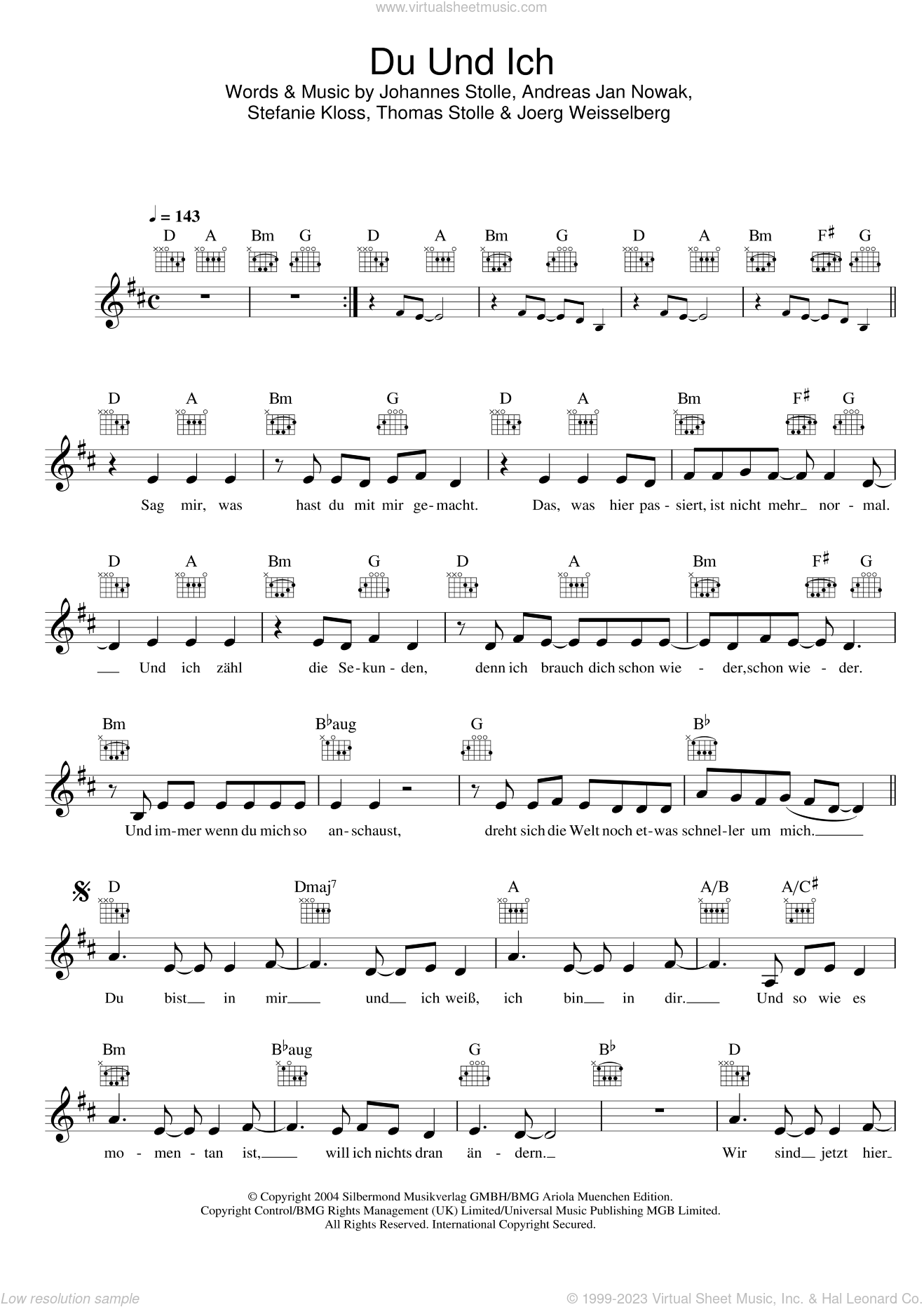 Du Und Ich sheet music (fake book) (PDF-interactive)