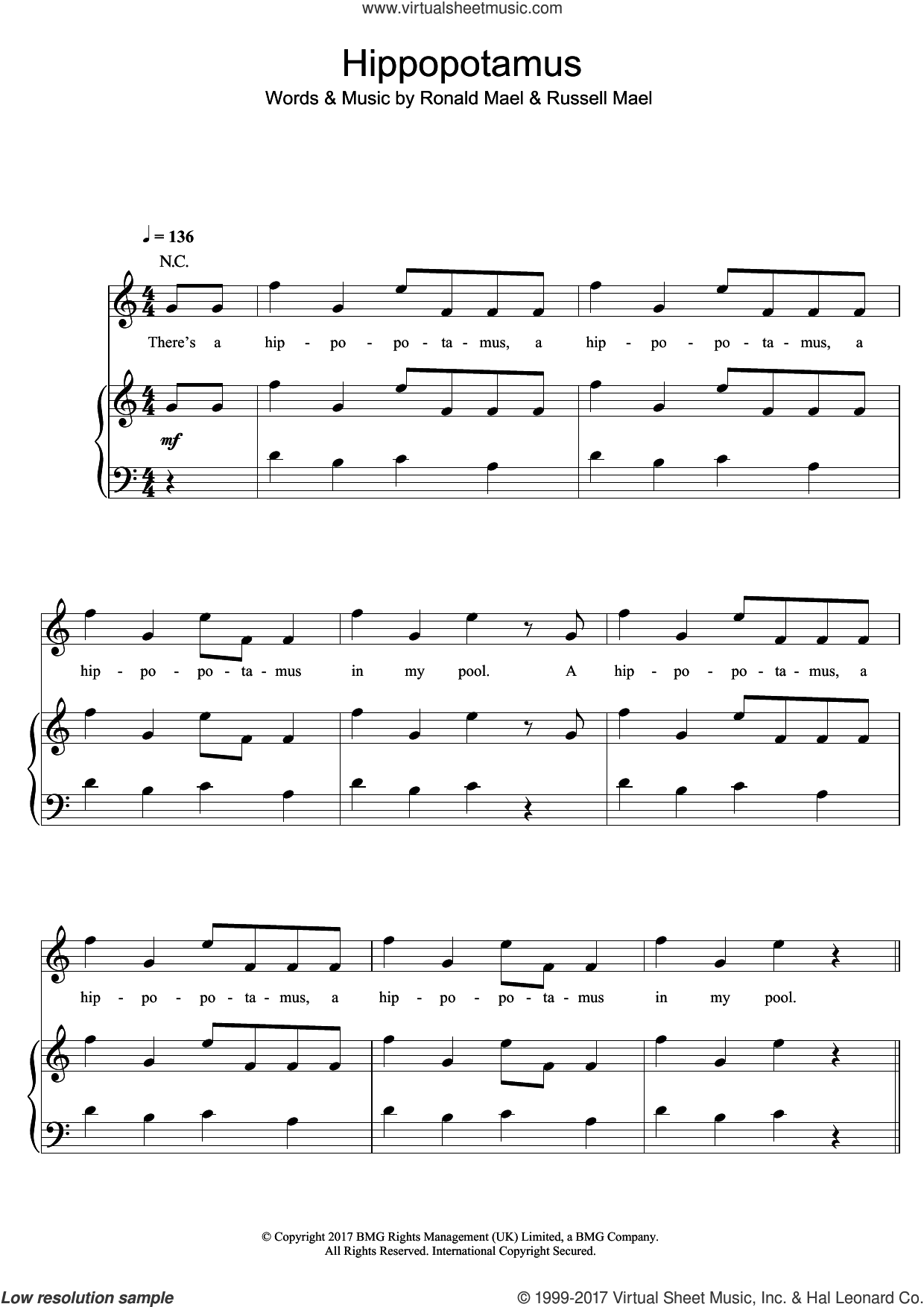Hippopotamus sheet music for voice, piano or guitar (PDF)