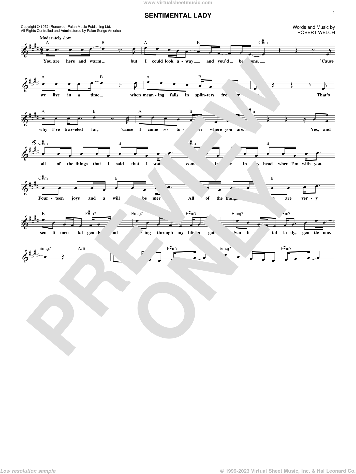 Sentimental Lady sheet music (fake book) (PDF-interactive)