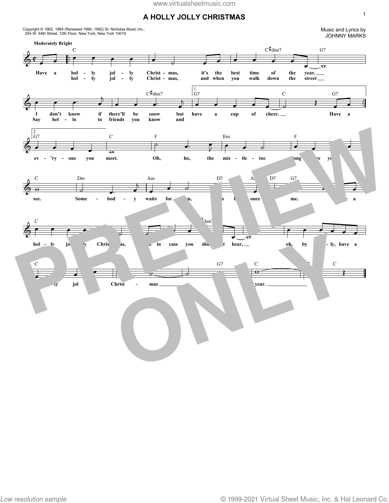 A Holly Jolly Christmas sheet music (fake book) (PDF-interactive)