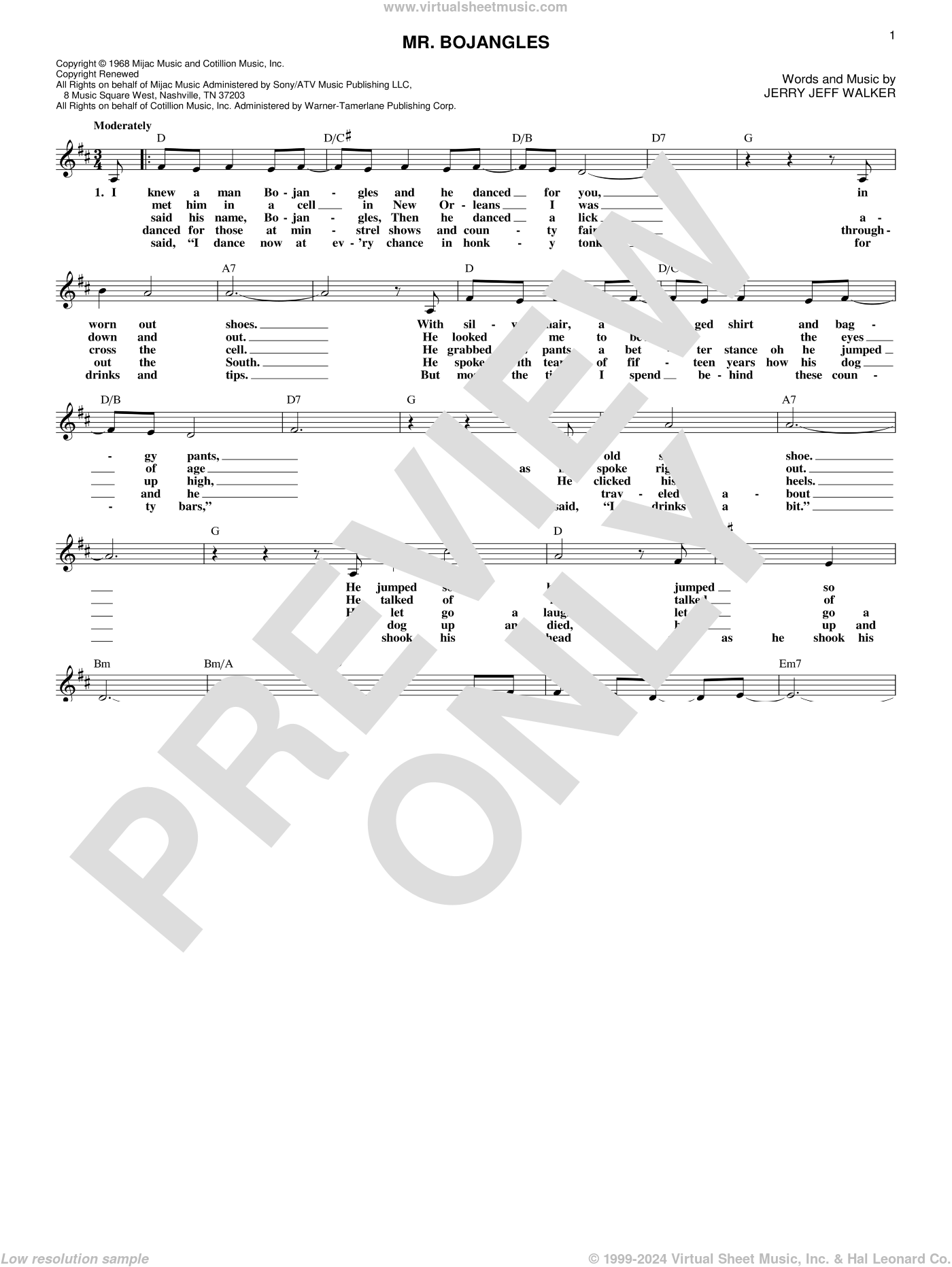 Mr. Bojangles sheet music (fake book) (PDF-interactive)
