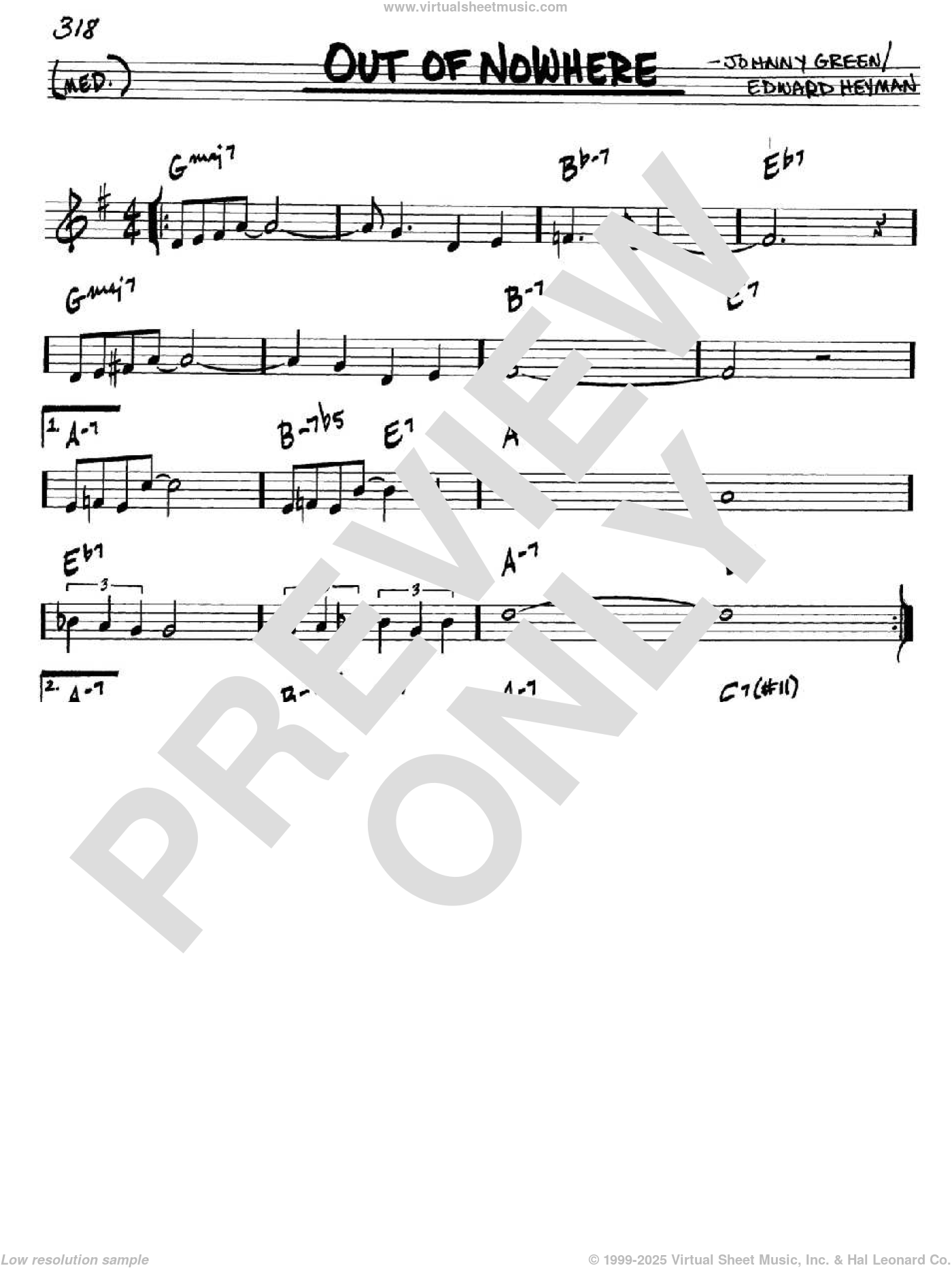 Out Of Nowhere sheet music for voice and other instruments (in C)