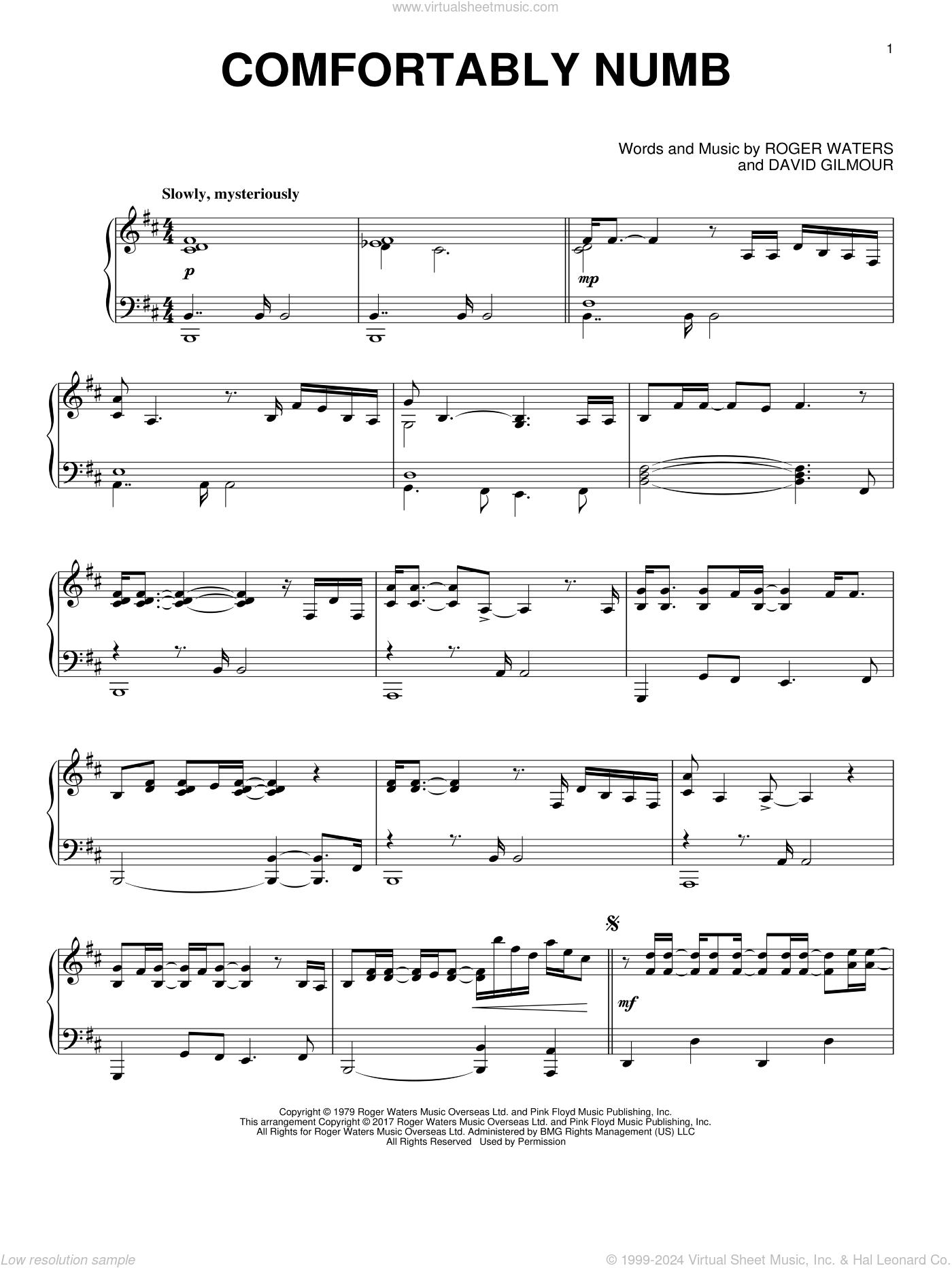 Comfortably Numb sheet music for piano solo (PDF-interactive)