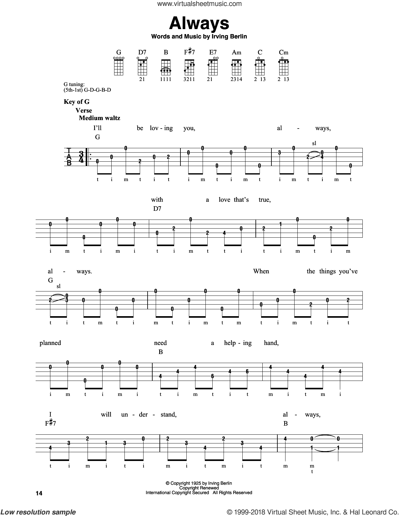 Always sheet music for banjo solo (PDF)