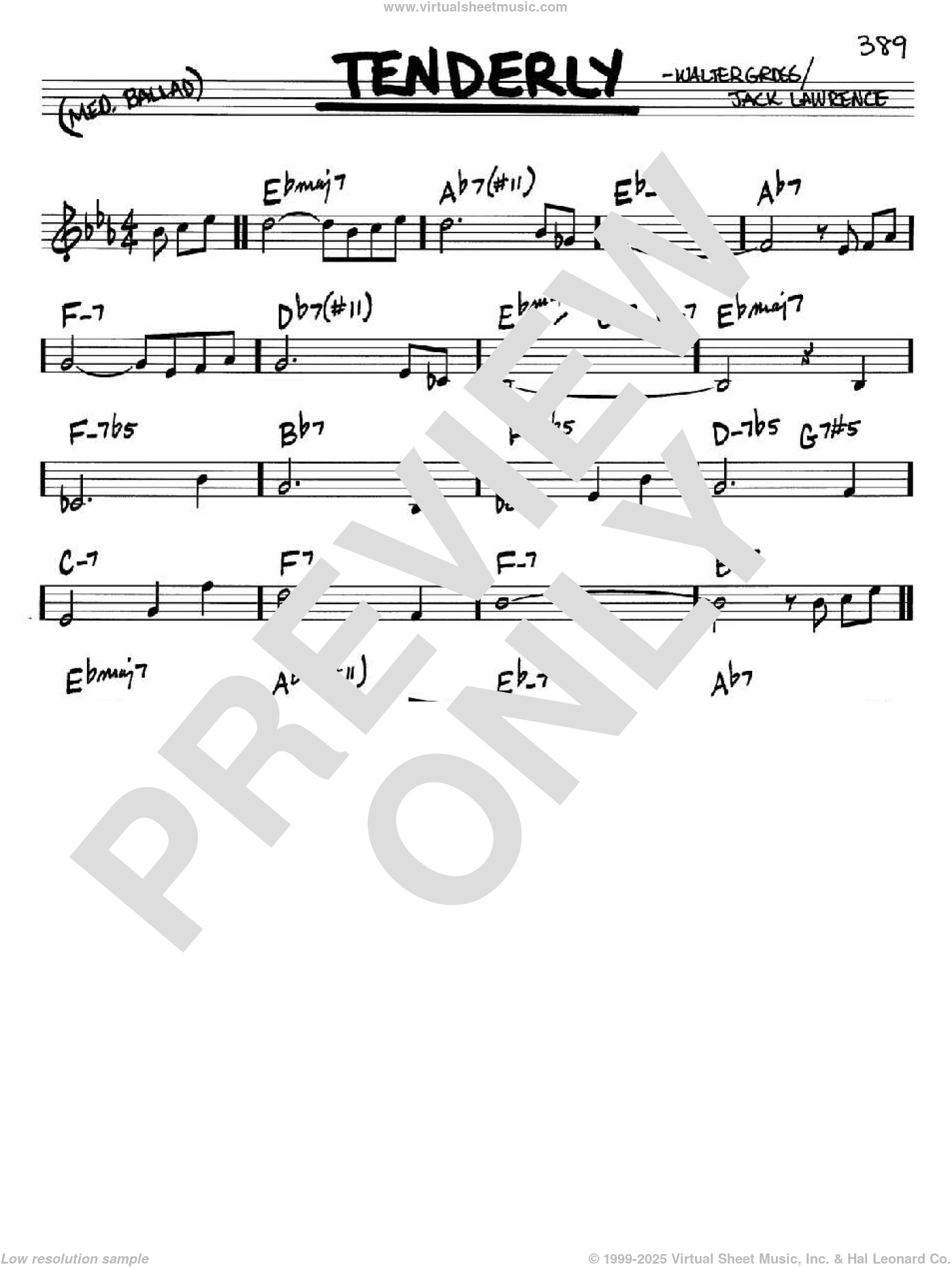 Tenderly sheet music (real book - melody and chords) (in C) (PDF)