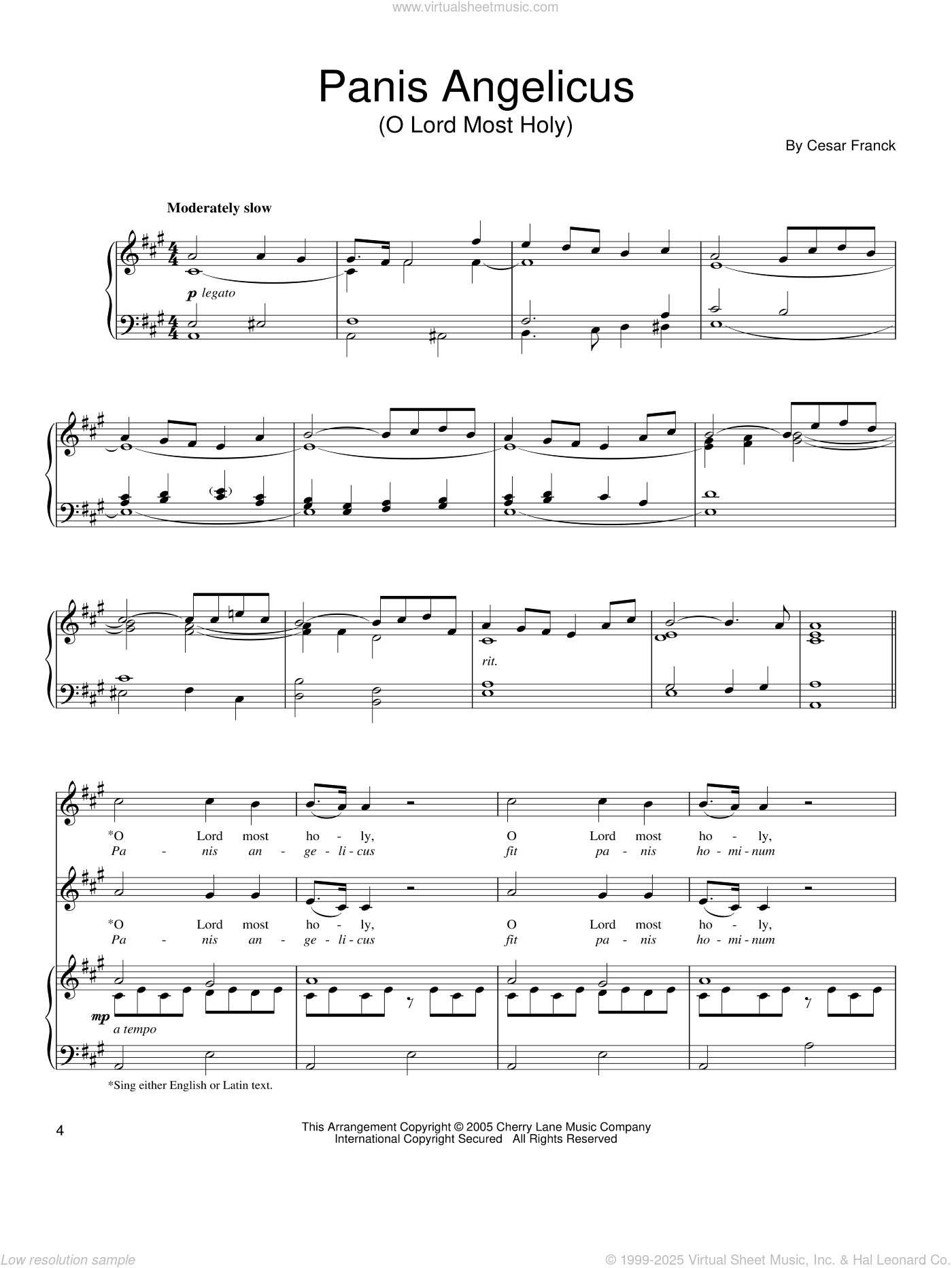 Panis Angelicus sheet music for two voices and piano (PDF)
