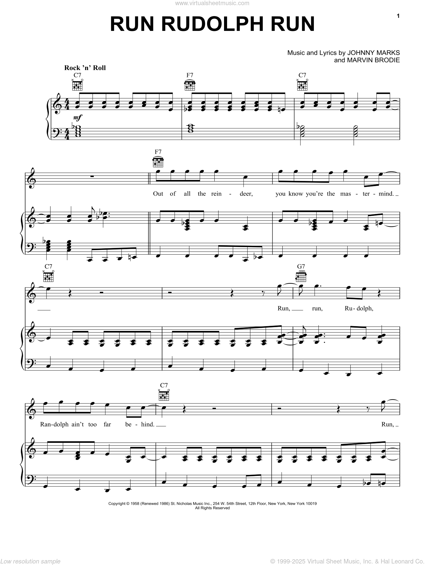 Run Rudolph Run sheet music for voice, piano or guitar (PDF)
