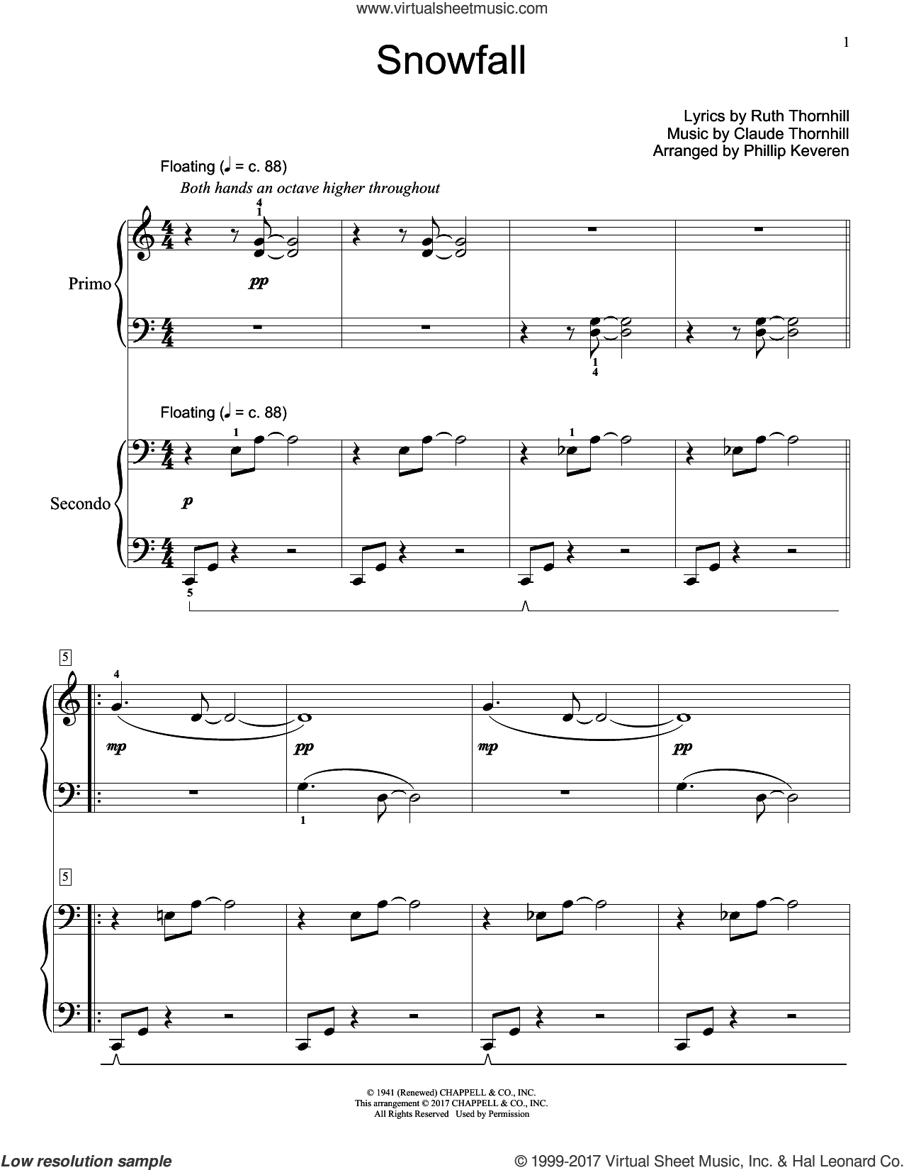 Snowfall sheet music for piano four hands (PDF-interactive)