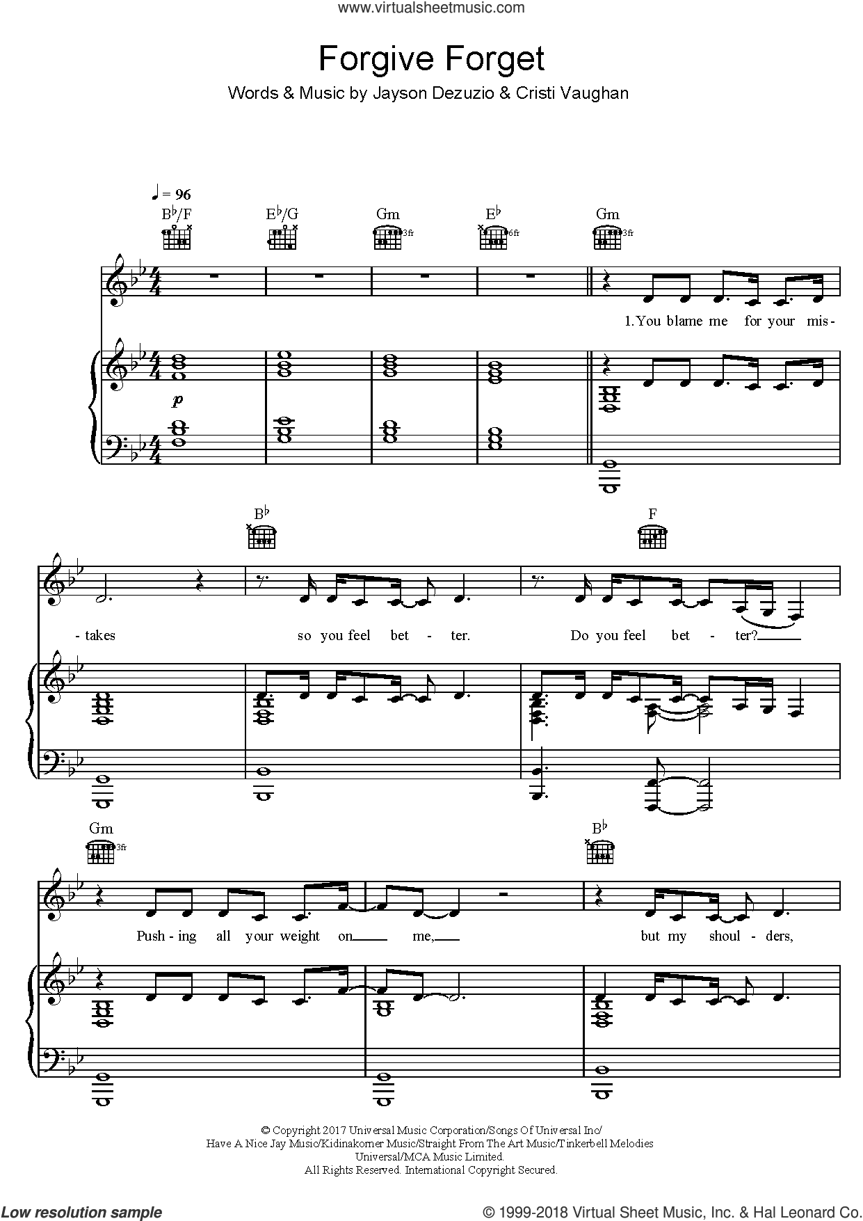 Forgive Forget sheet music for voice, piano or guitar (PDF)
