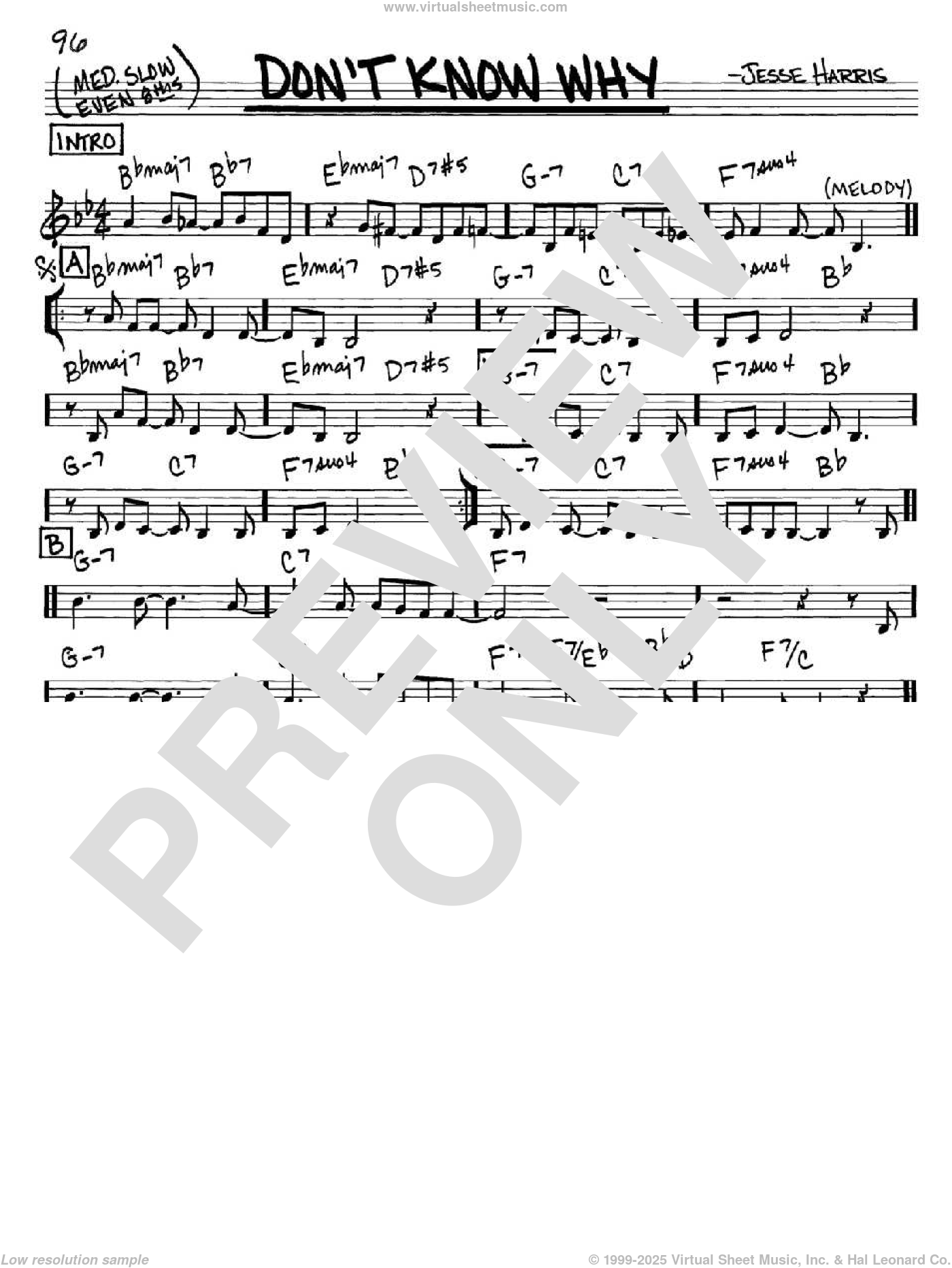 Don't Know Why sheet music (real book - melody and chords) (in C)