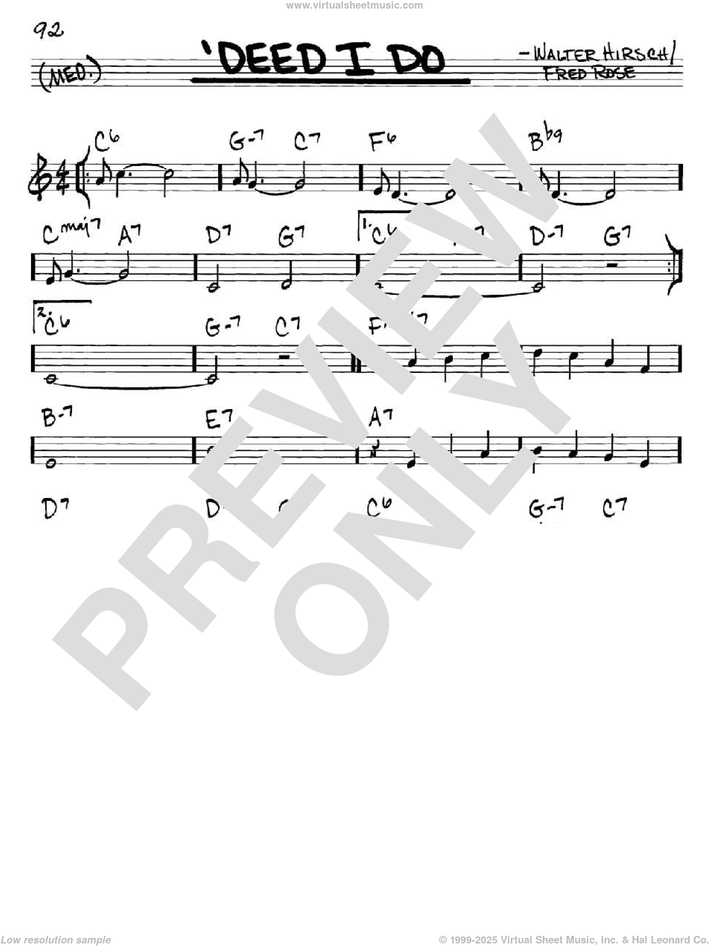 'Deed I Do sheet music (real book - melody and chords) (in C)