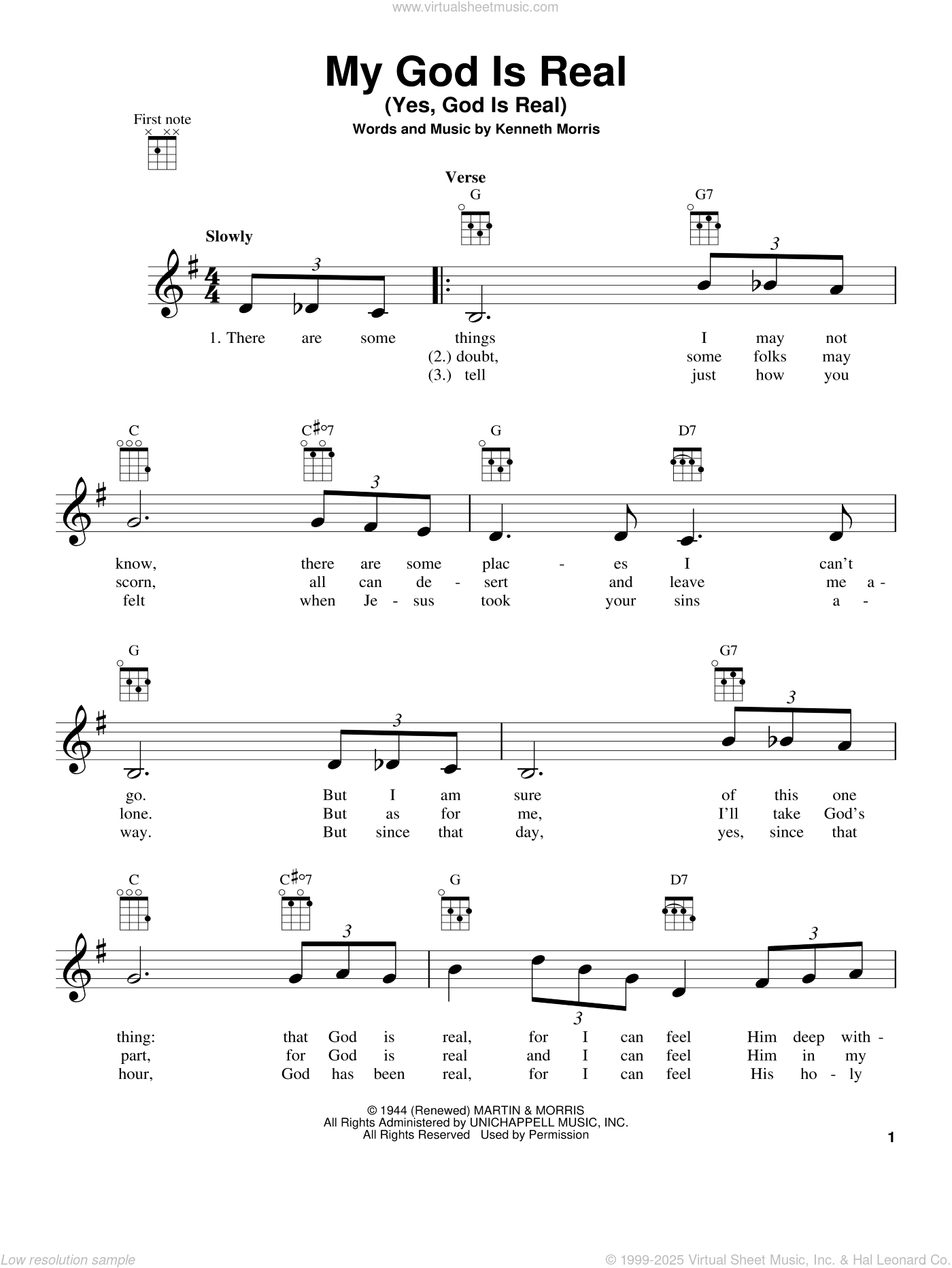 My God Is Real (Yes, God Is Real) sheet music for ukulele (PDF)