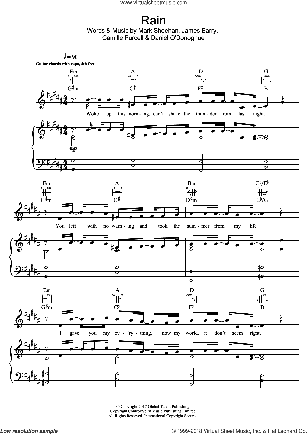 The Script: Rain sheet music for voice, piano or guitar (PDF)