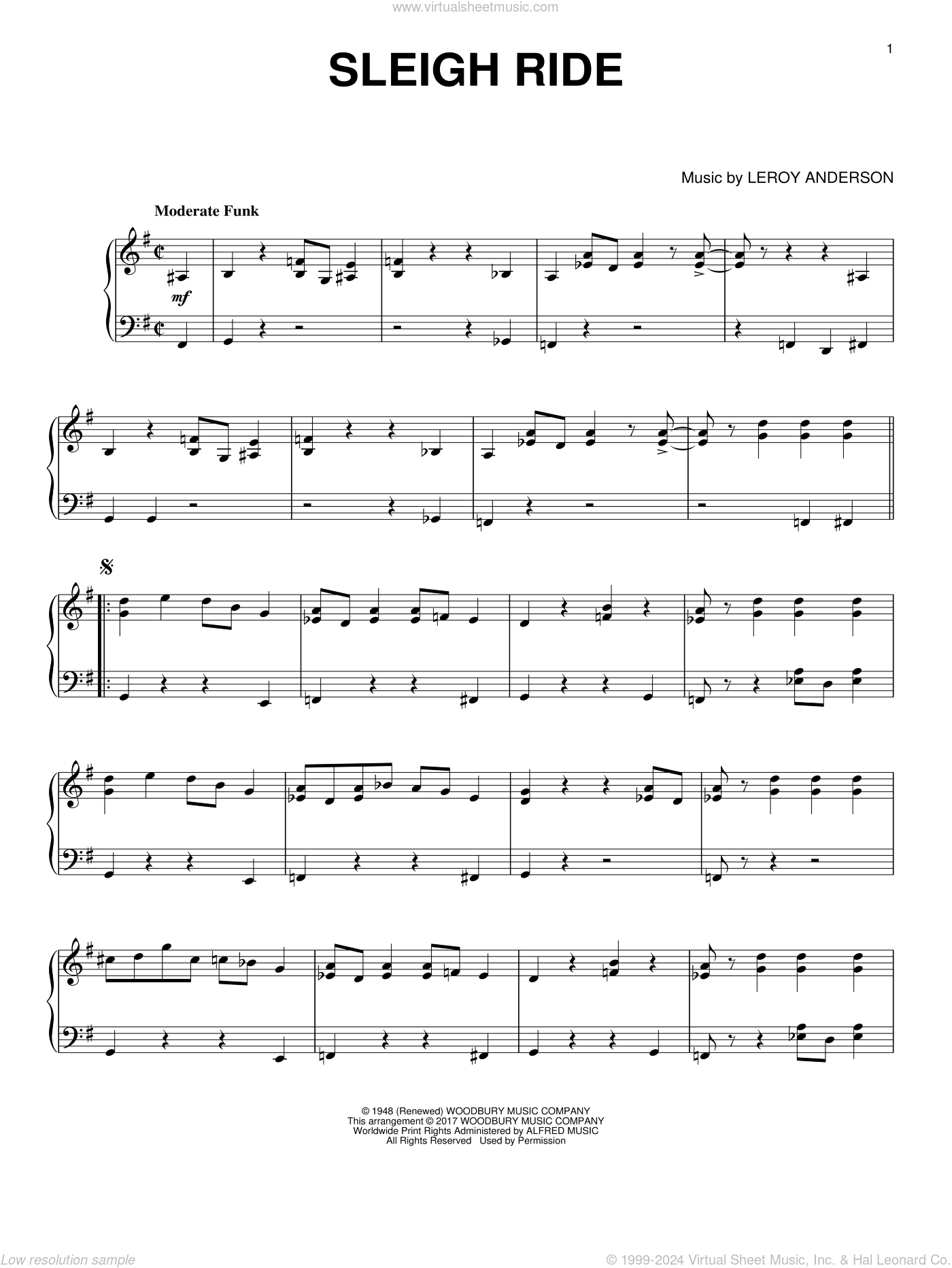 Sleigh Ride [Jazz version] sheet music for piano solo (PDF)
