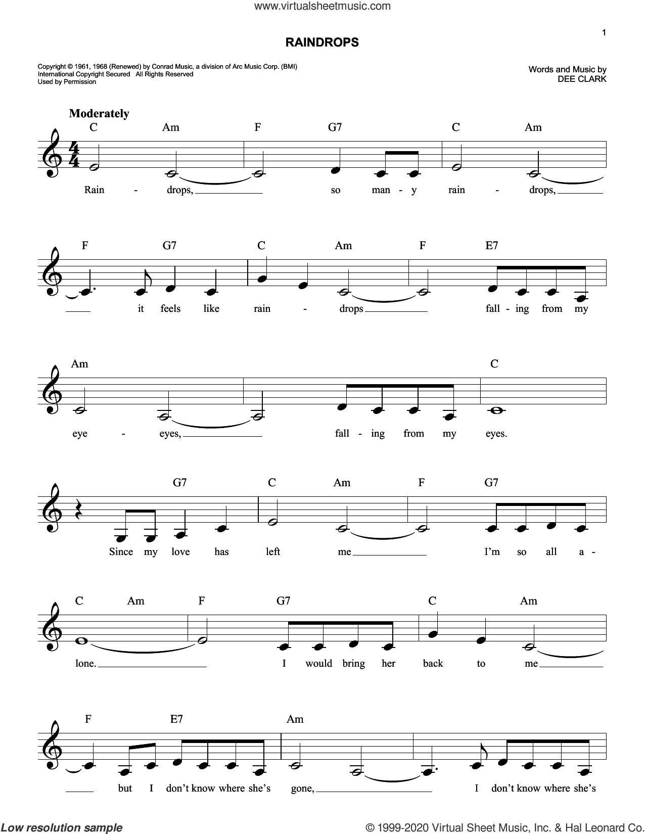 Raindrops sheet music for voice and other instruments (fake book)
