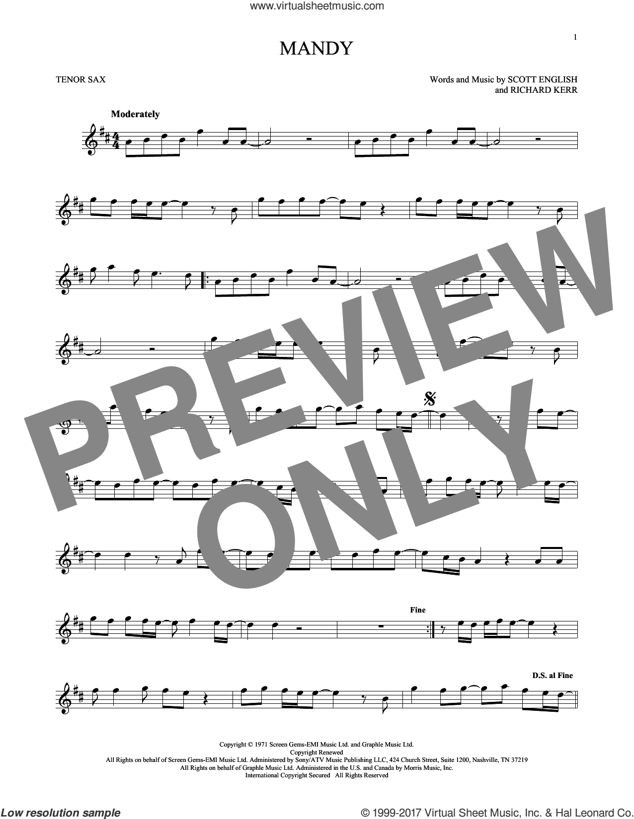 Mandy sheet music for tenor saxophone solo (PDF-interactive)
