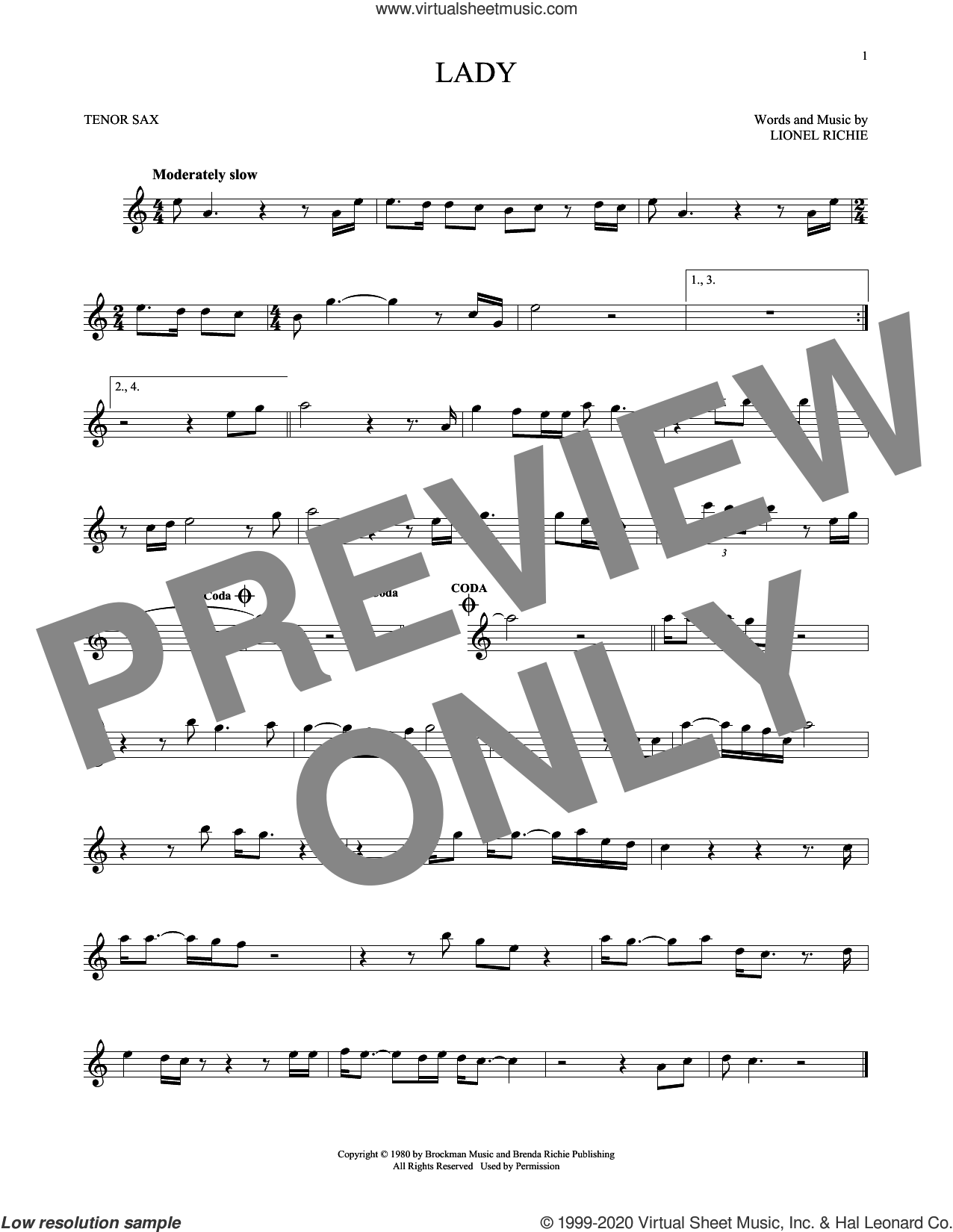 Lady sheet music for tenor saxophone solo (PDF-interactive)