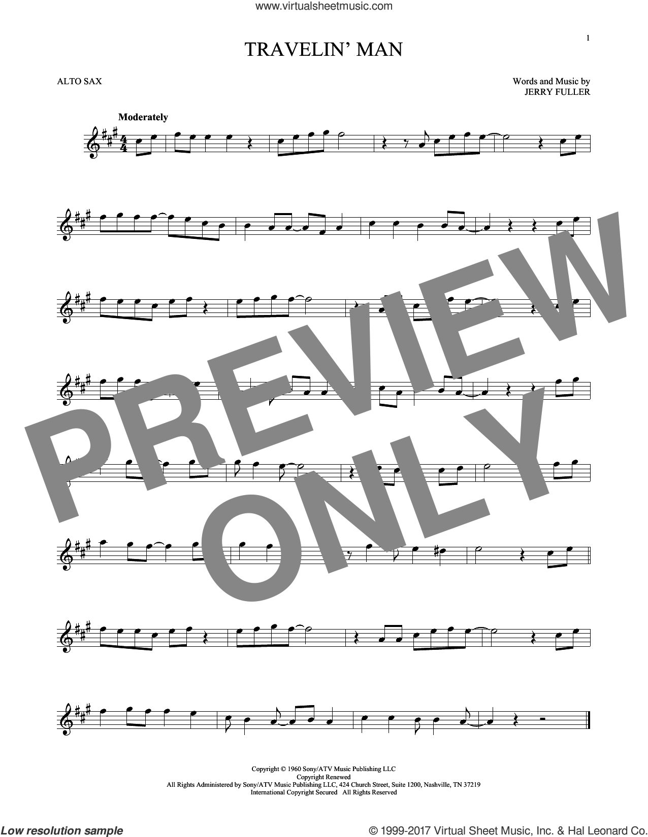 Travelin' Man sheet music for alto saxophone solo (PDF)