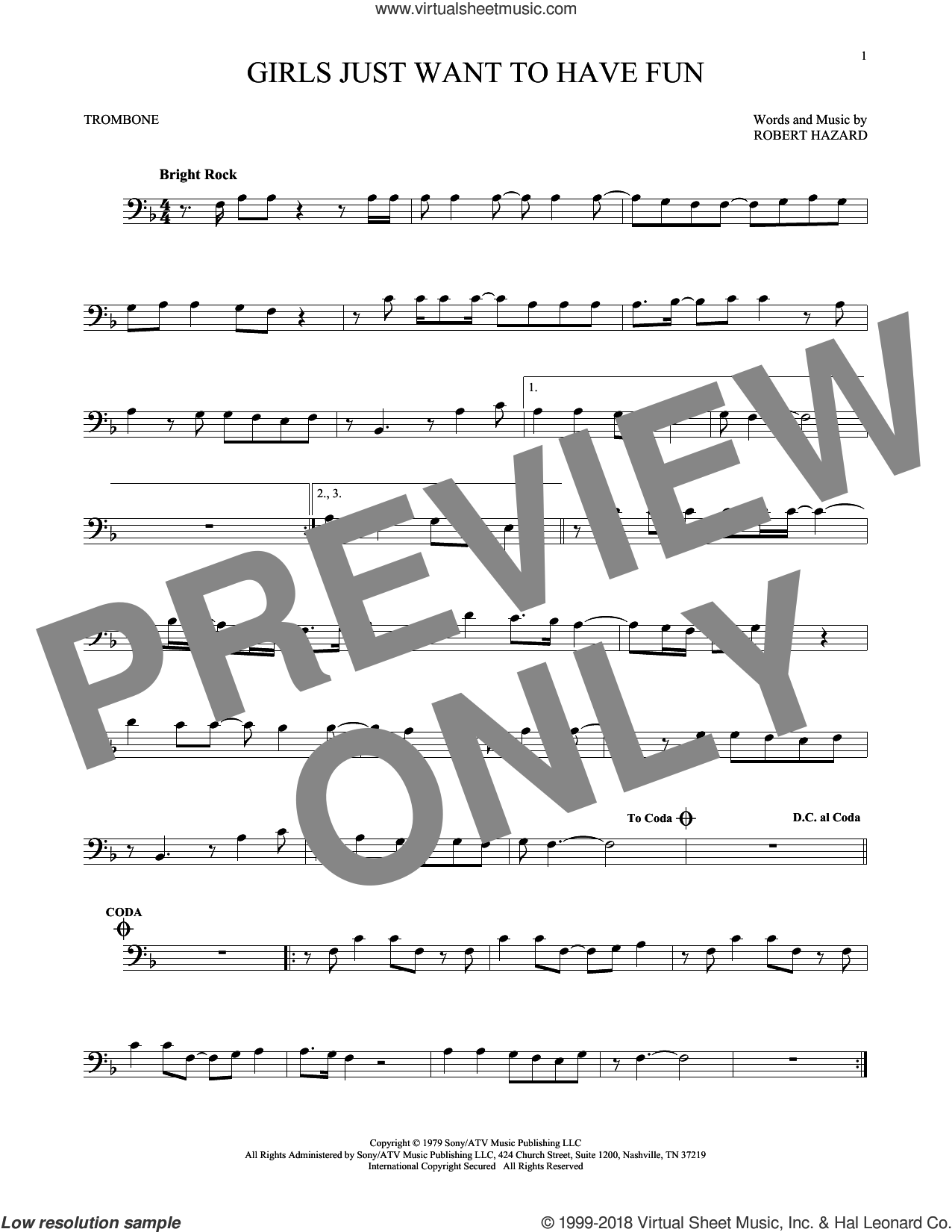 Girls Just Want To Have Fun sheet music for trombone solo (PDF)